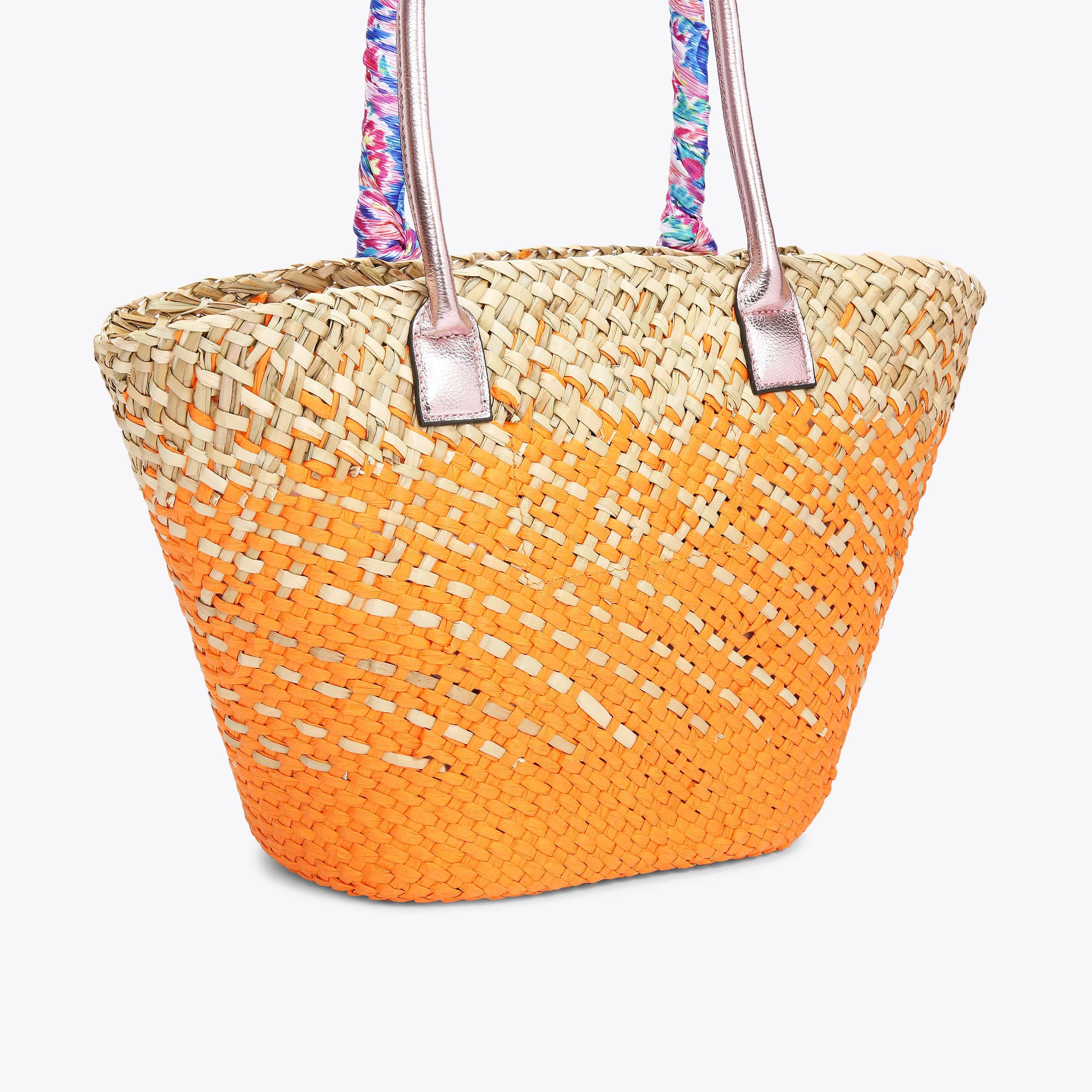 MW BASKET RAFFIA TOTE Orange Raffia Tote Bag by KURT GEIGER LONDON