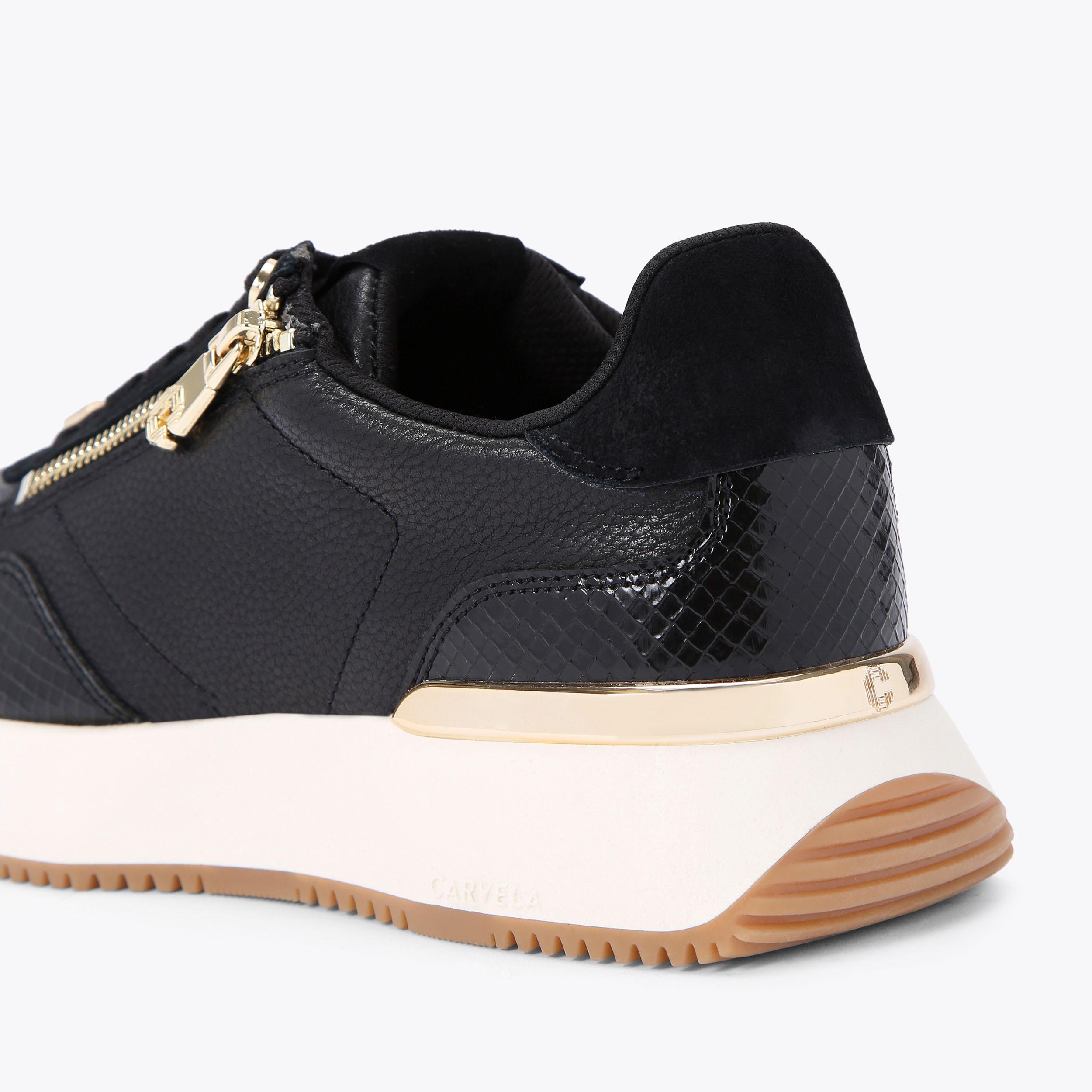 FLARE ZIP Black Leather Trainers by CARVELA