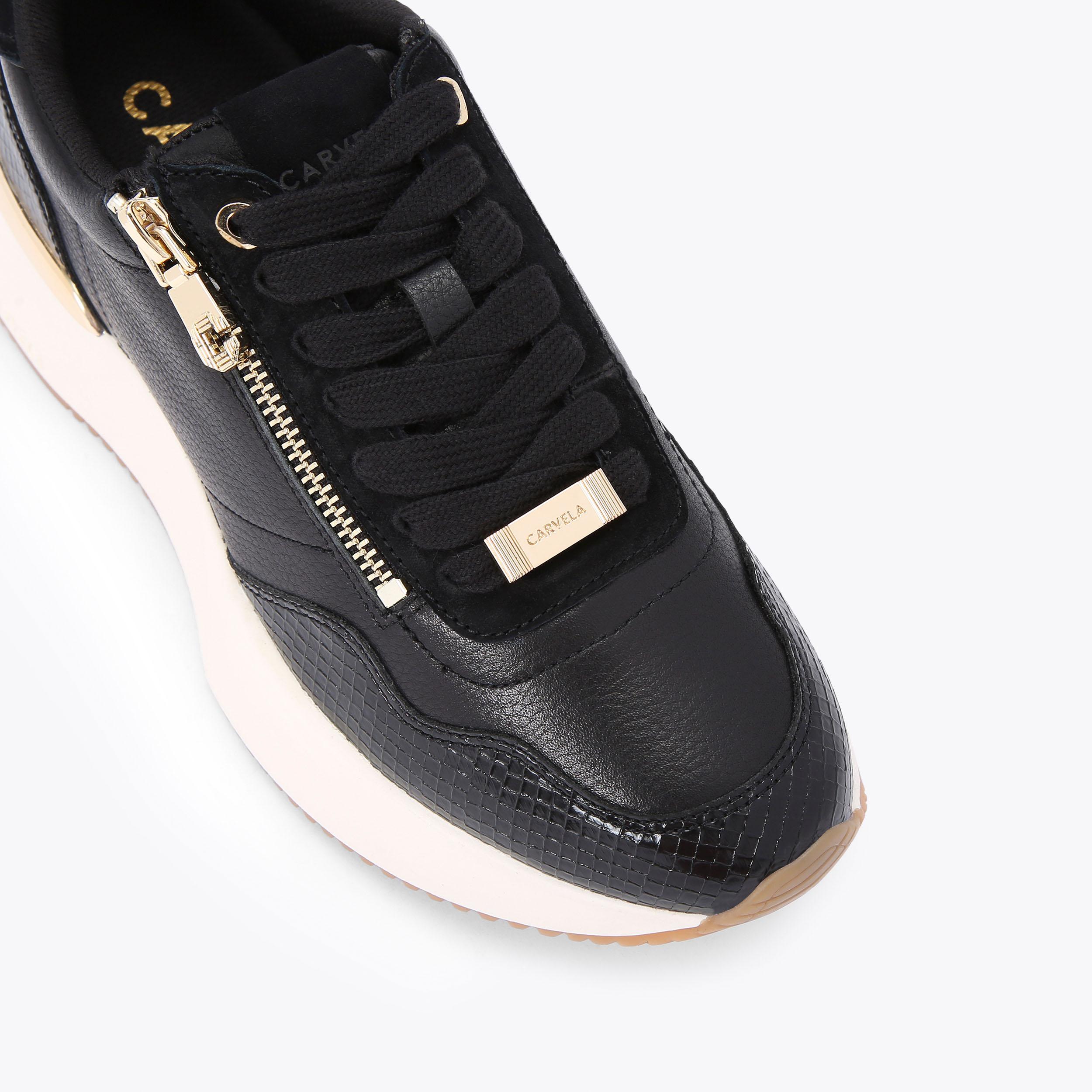 FLARE ZIP Black Leather Trainers by CARVELA