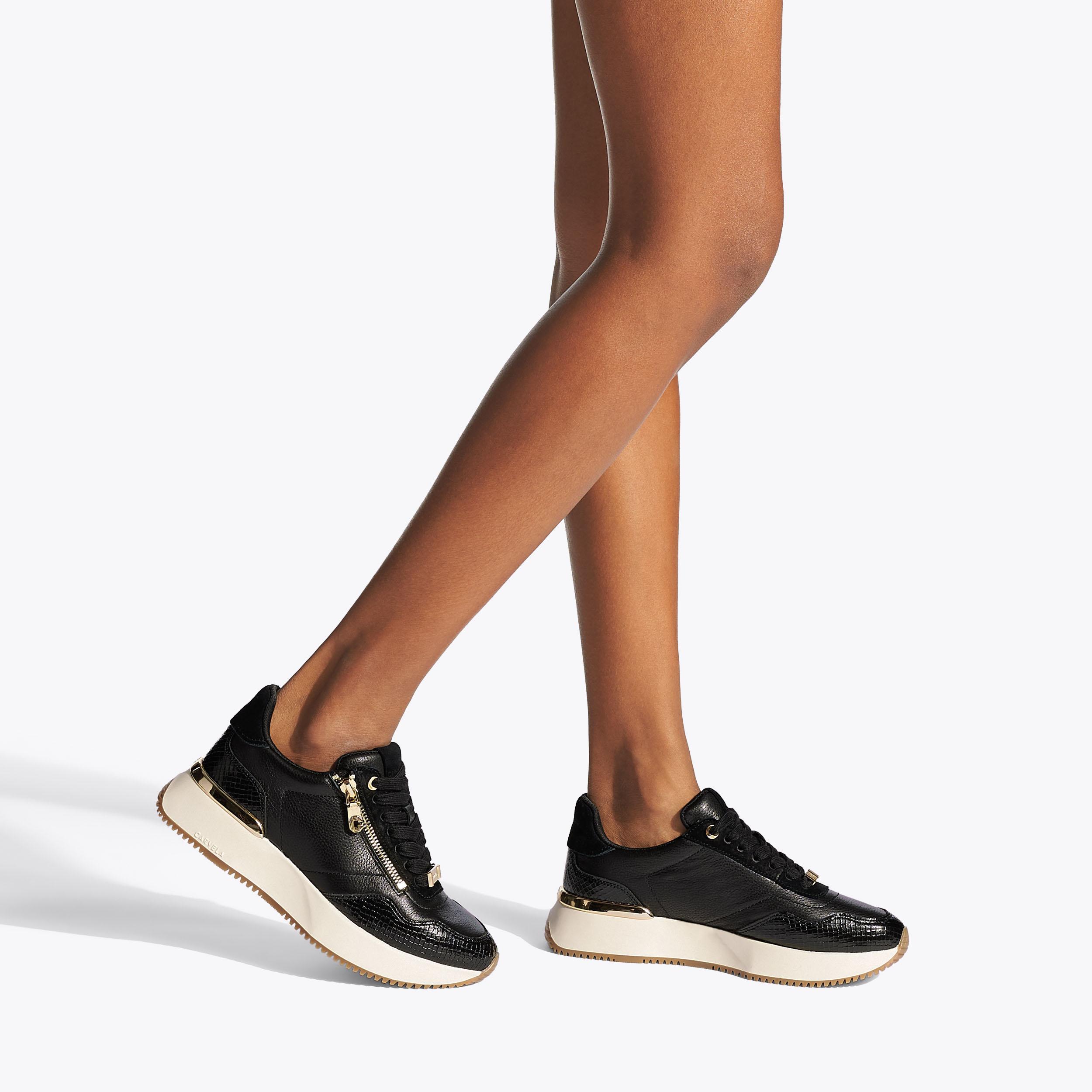 FLARE ZIP Black Leather Trainers by CARVELA