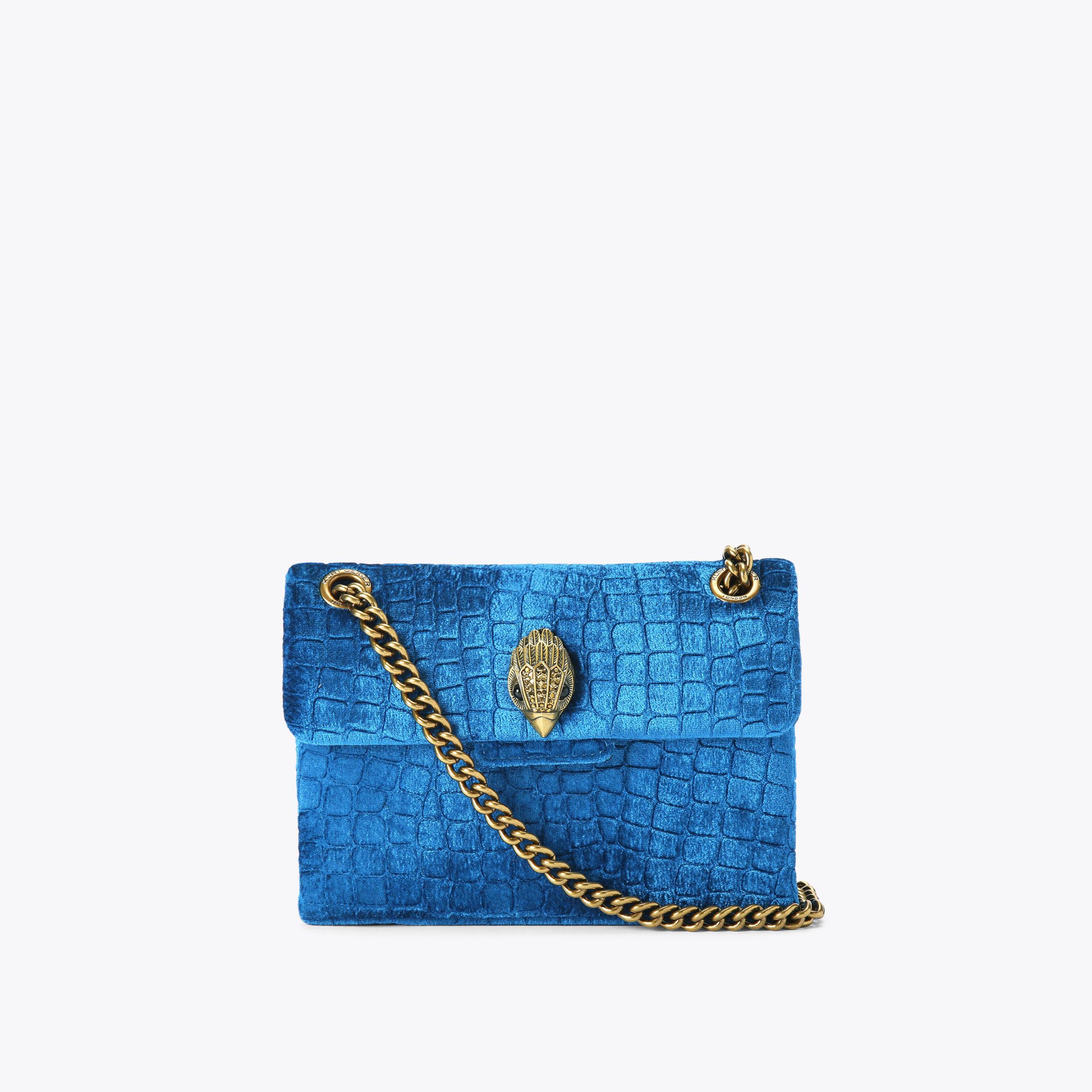 MINI KENSINGTON VELVET Teal Velvet Cross Body Bag by KURT GEIGER LONDON