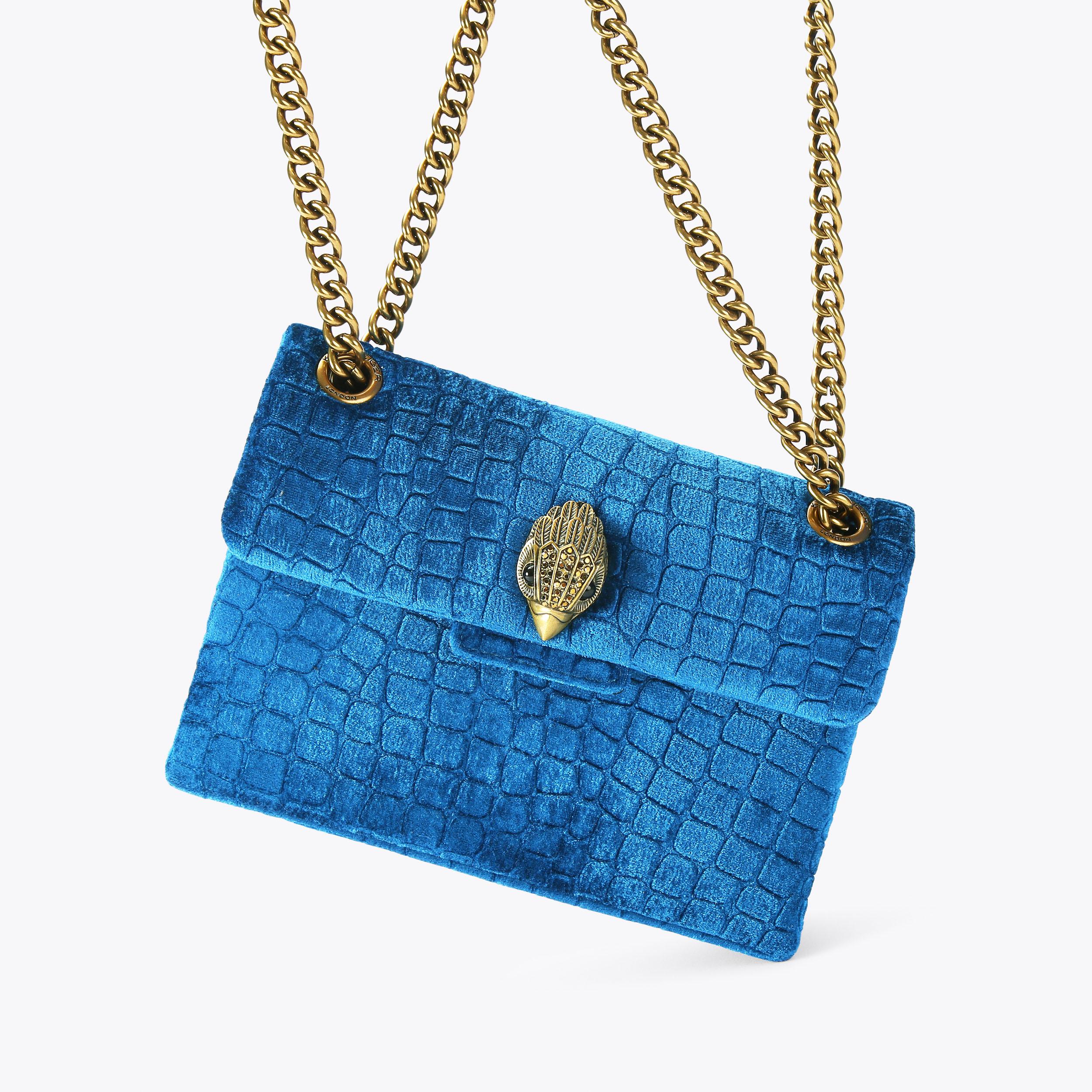 MINI KENSINGTON VELVET Teal Velvet Cross Body Bag by KURT GEIGER LONDON