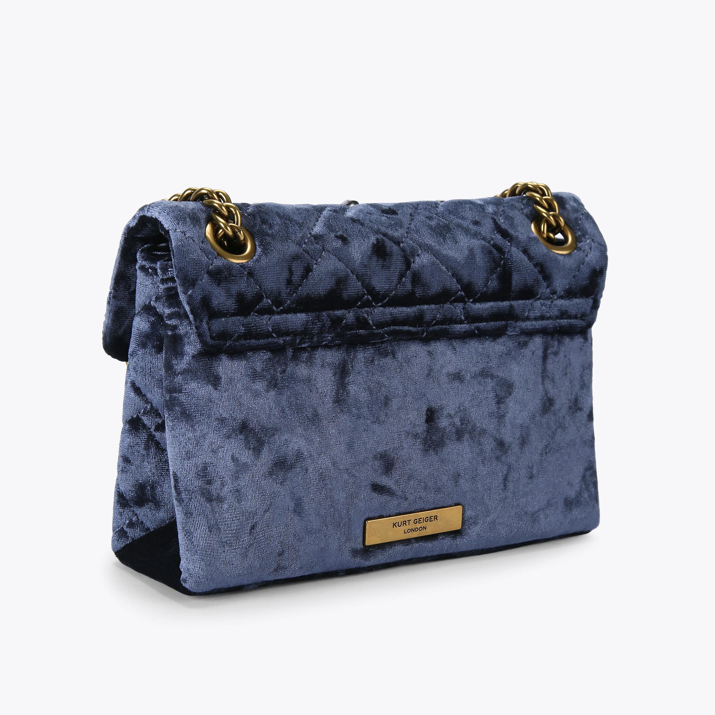 MINI KENSINGTON CRYSTALS Dark Blue Velvet Cross Body Bag by KURT GEIGER ...