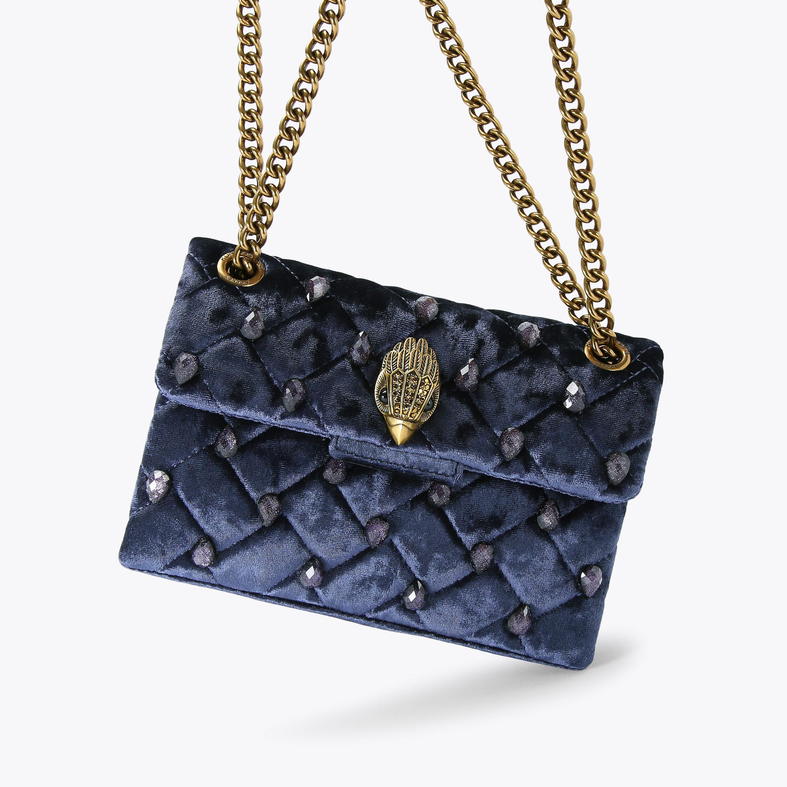 MINI KENSINGTON CRYSTALS Dark Blue Velvet Cross Body Bag by KURT GEIGER ...