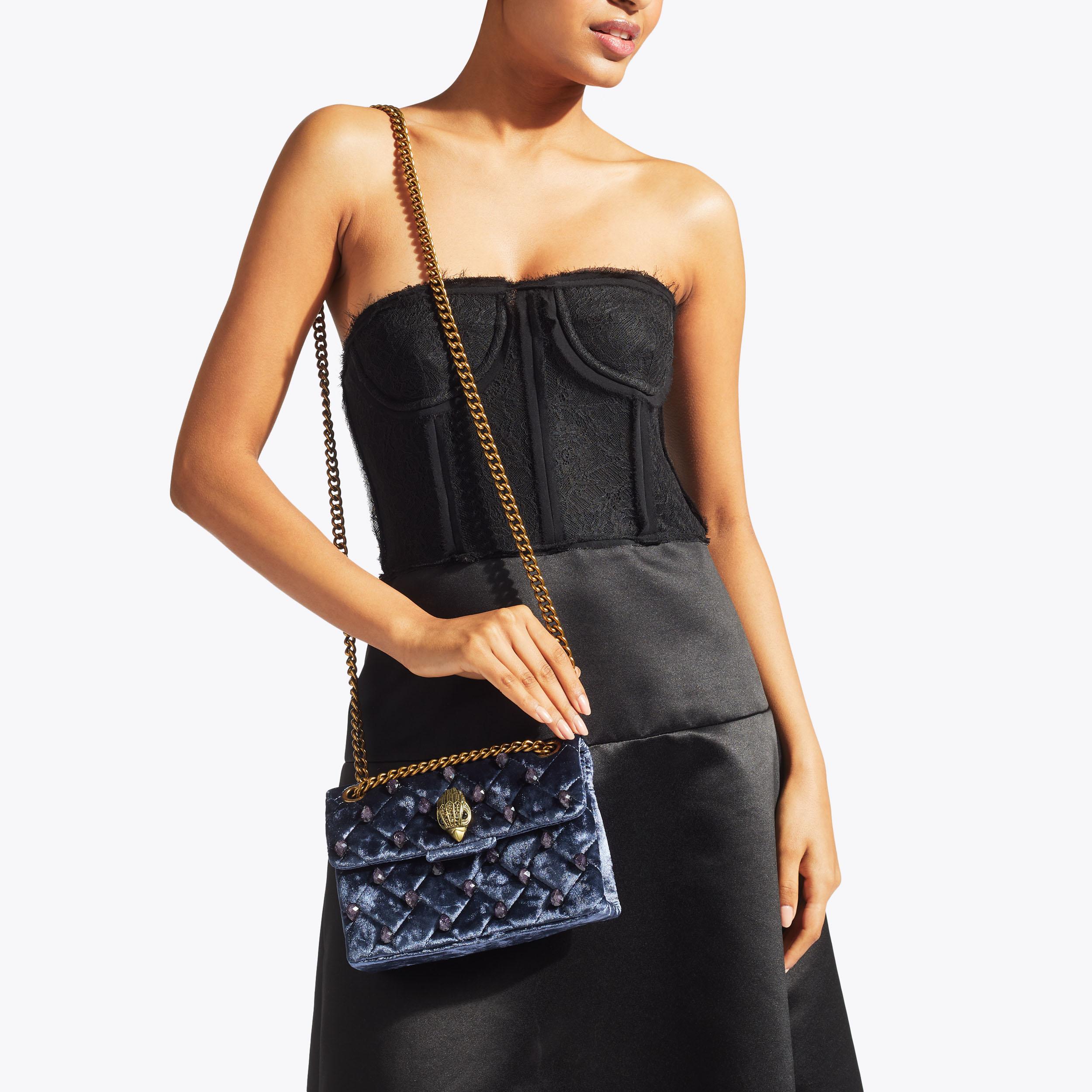 MINI KENSINGTON CRYSTALS Dark Blue Velvet Cross Body Bag by KURT GEIGER ...