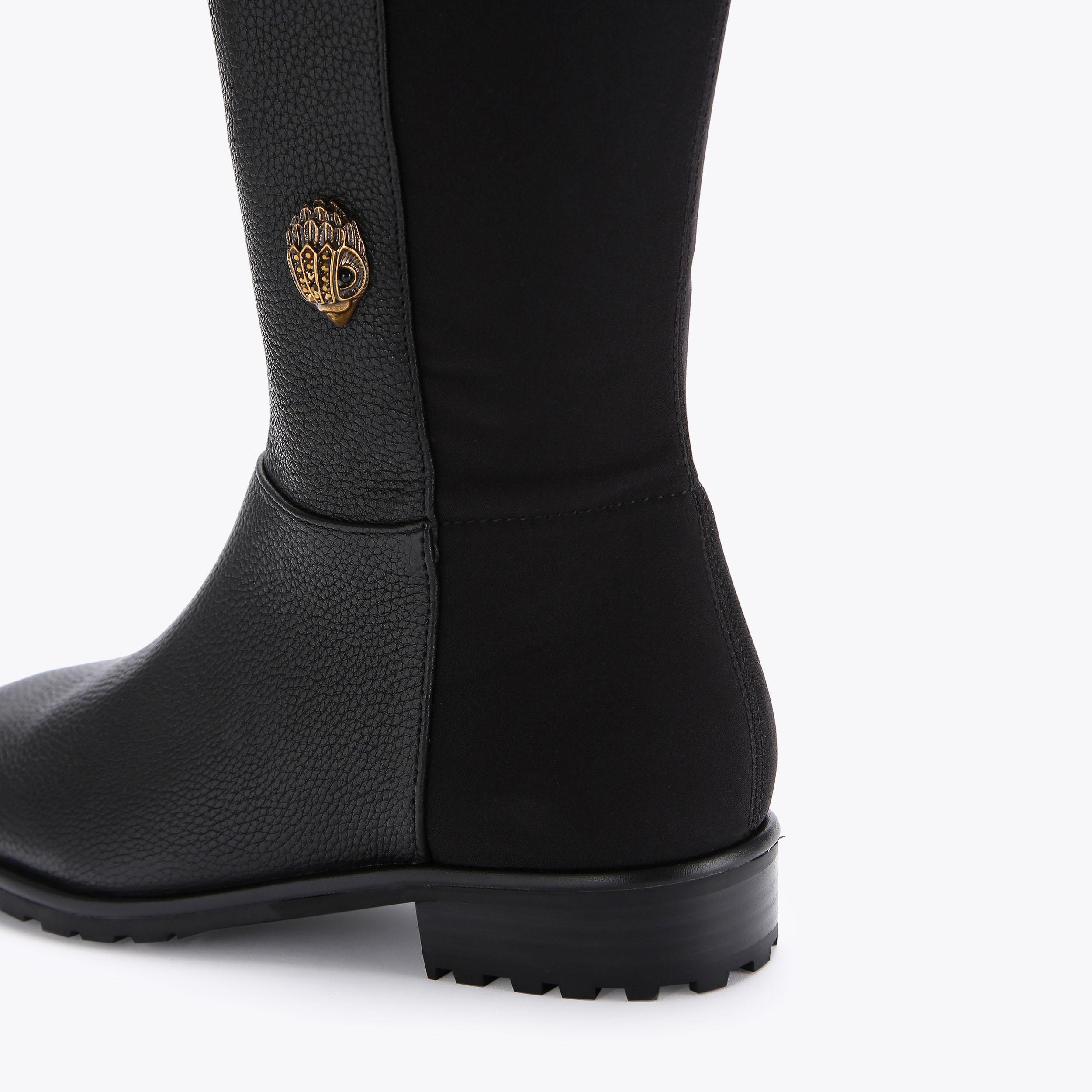 SHOREDITCH OTK FLAT BOOT Black Flat Leather Boot by KURT GEIGER LONDON