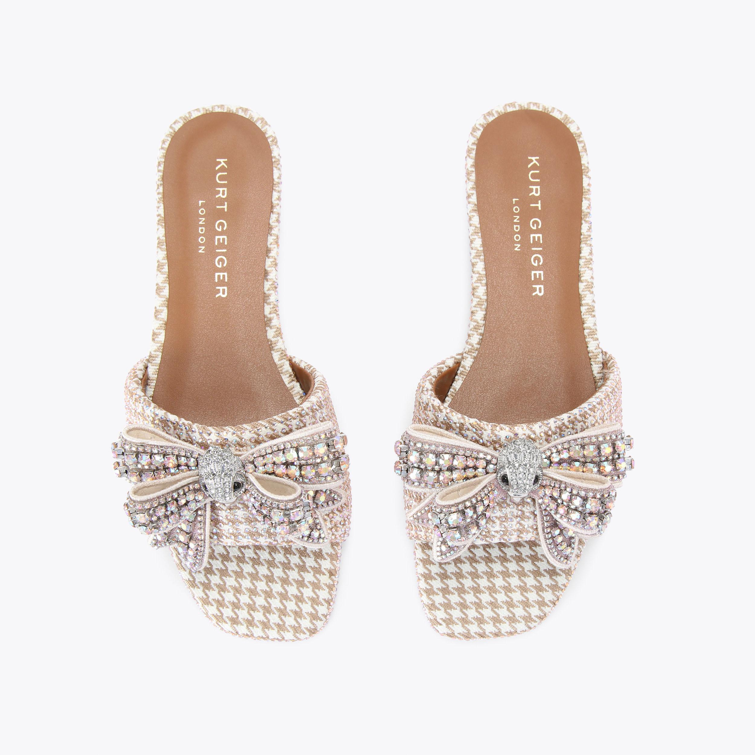 KENSINGTON BOW FLAT SDL Houndstooth Slip On Sandal by KURT GEIGER LONDON