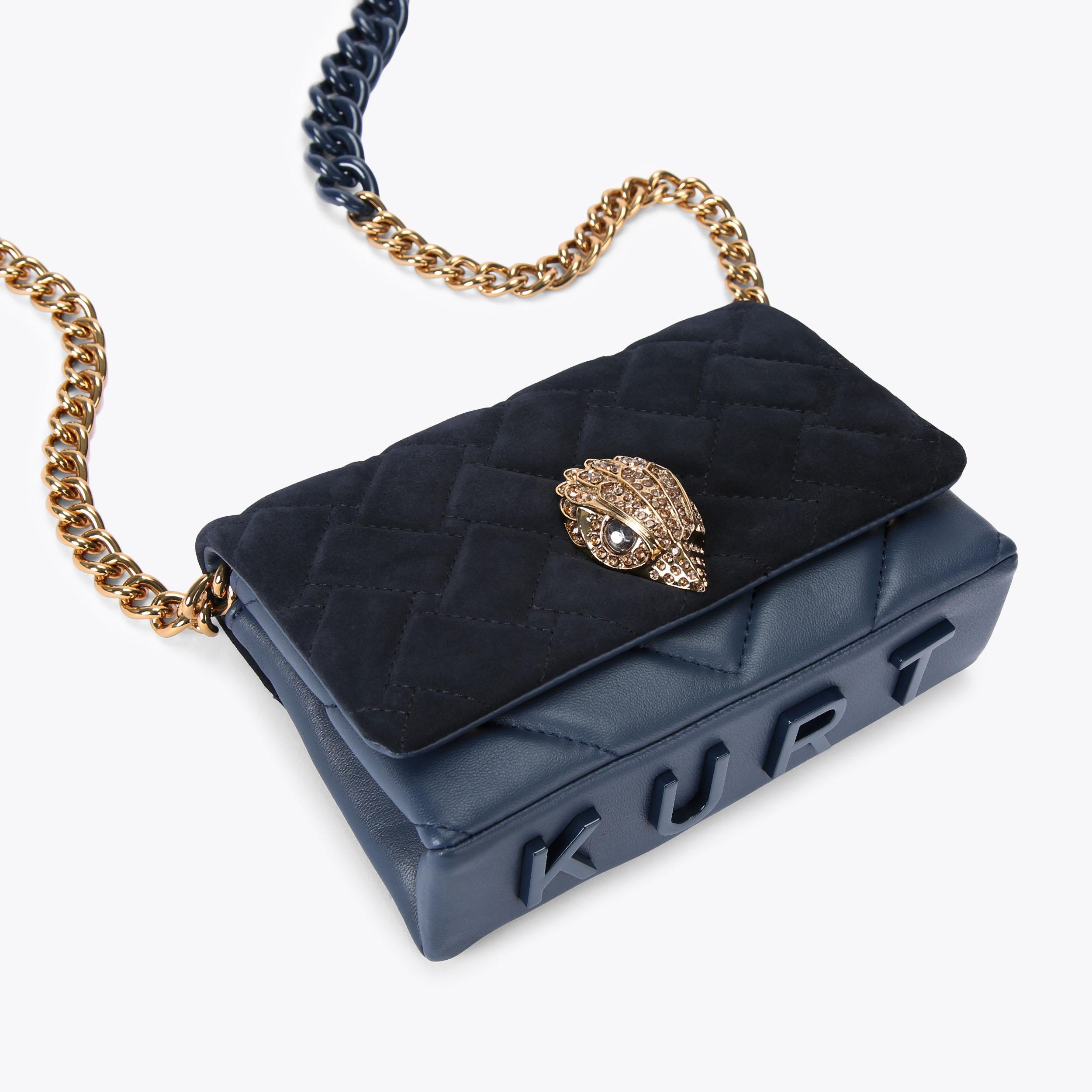 MINI KENSINGTON KURT DR Navy Suede Cross Body Bag by KURT GEIGER LONDON
