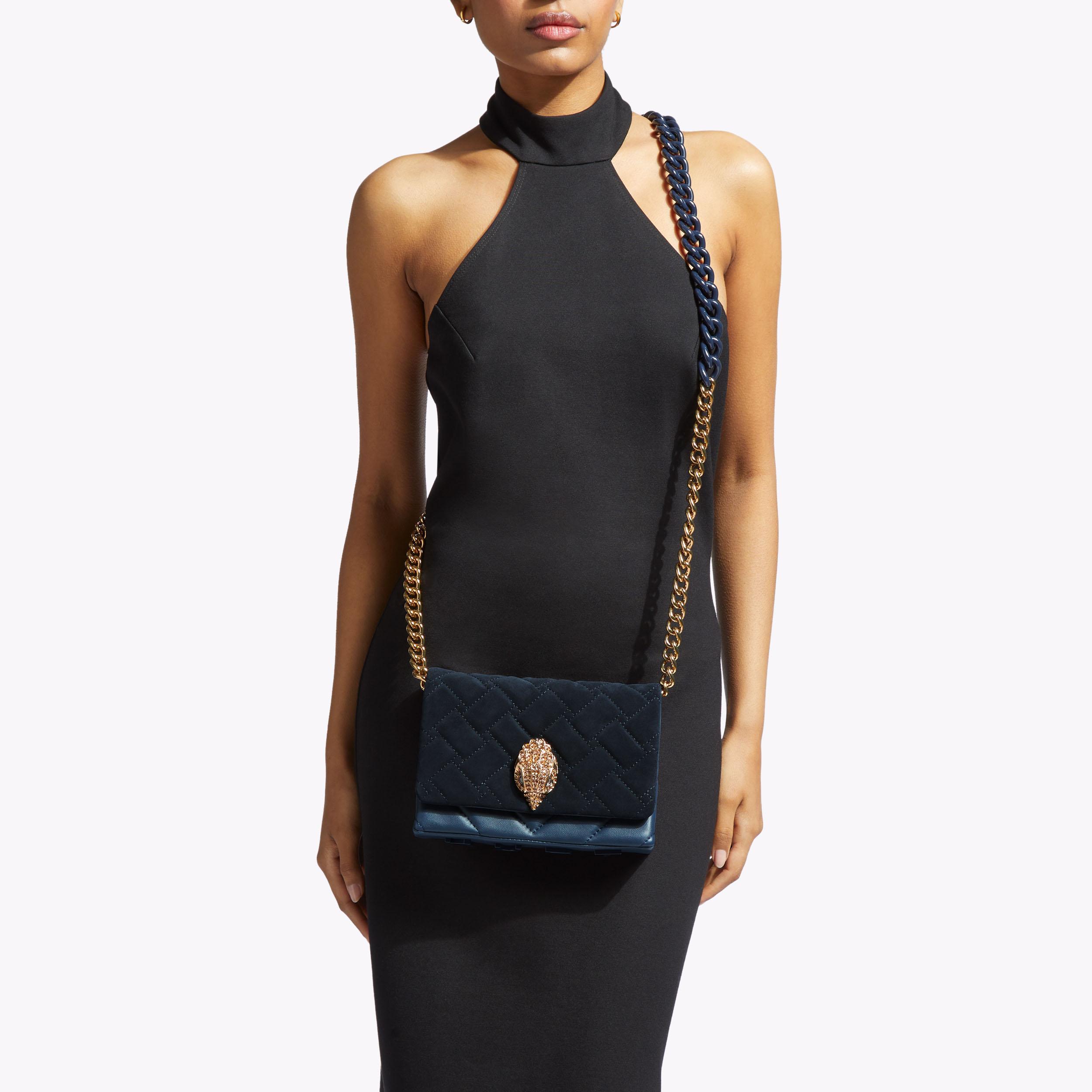 MINI KENSINGTON KURT DR Navy Suede Cross Body Bag by KURT GEIGER LONDON