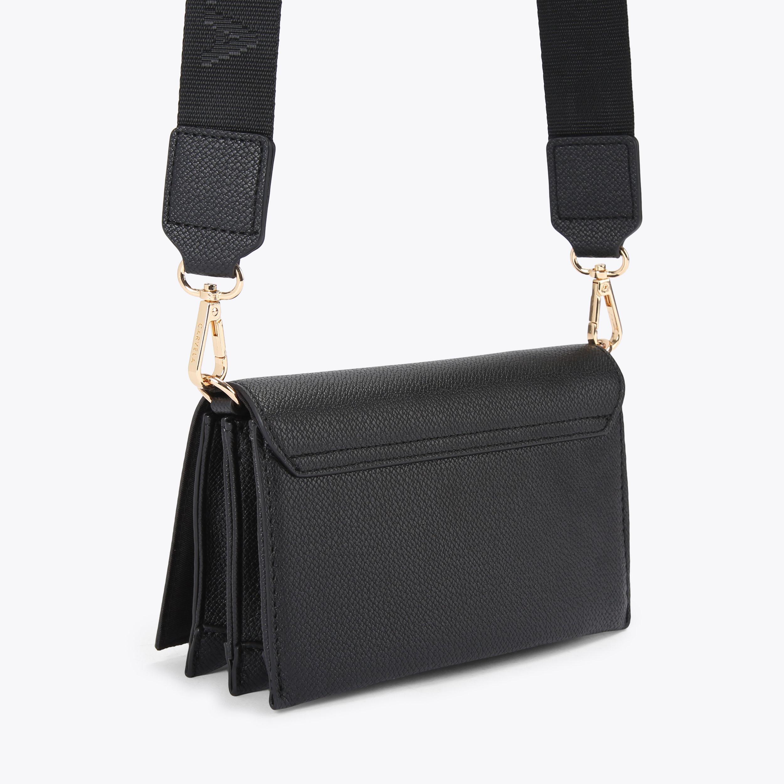 FRAME WALLET X BODY Black Textured Cross Body Wallet by CARVELA