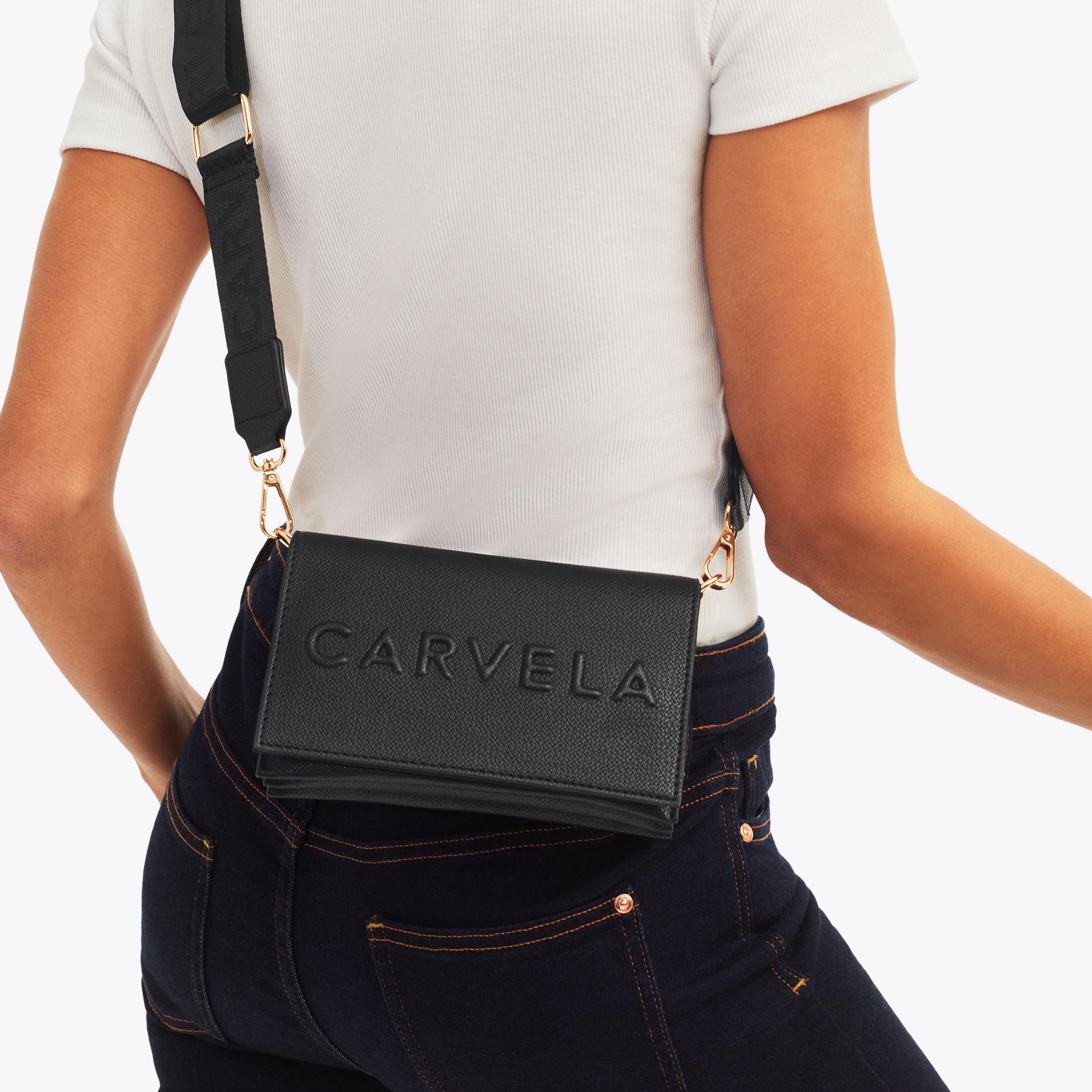 FRAME WALLET X BODY Black Textured Cross Body Wallet by CARVELA