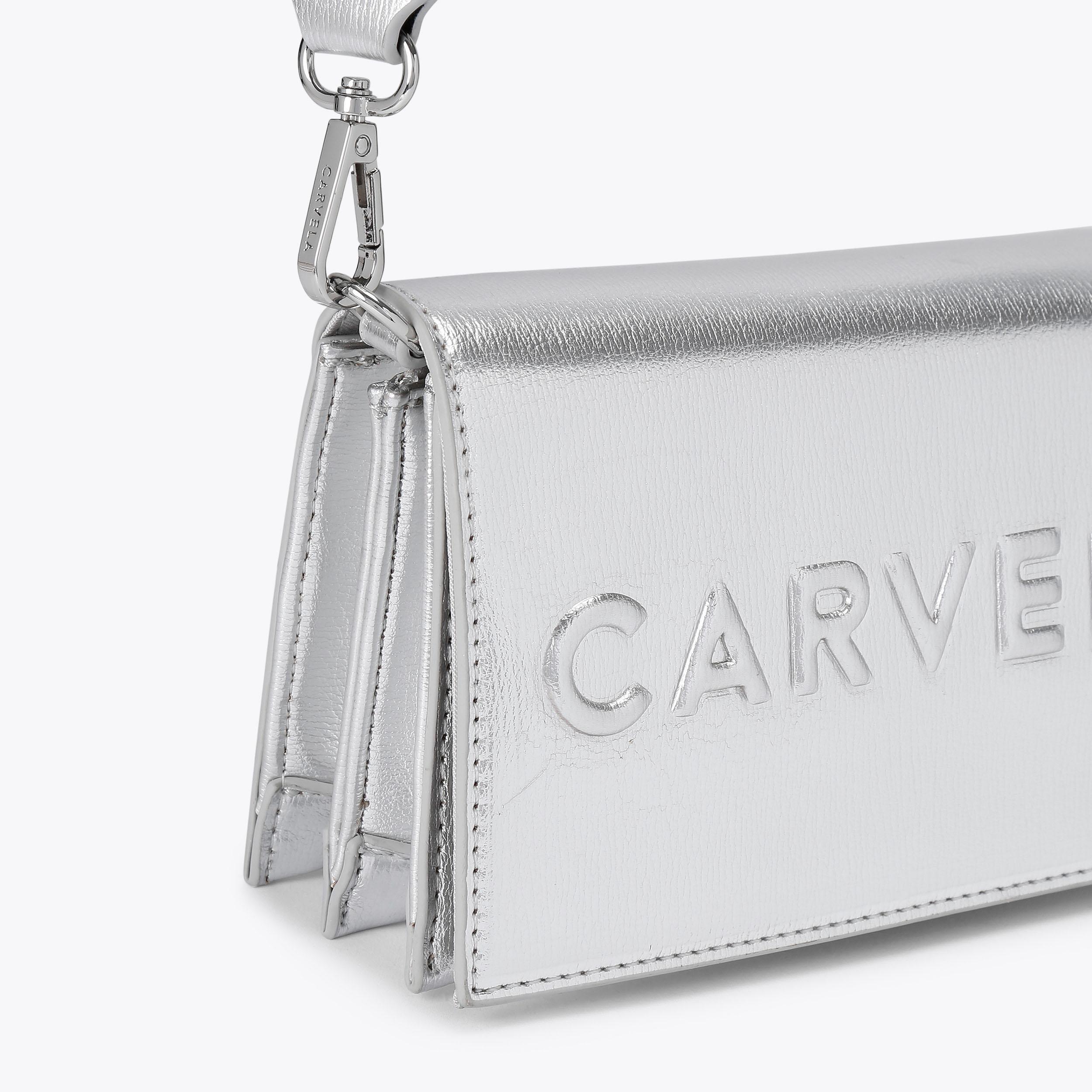 FRAME WALLET X BODY Silver Cross Body Wallet by CARVELA