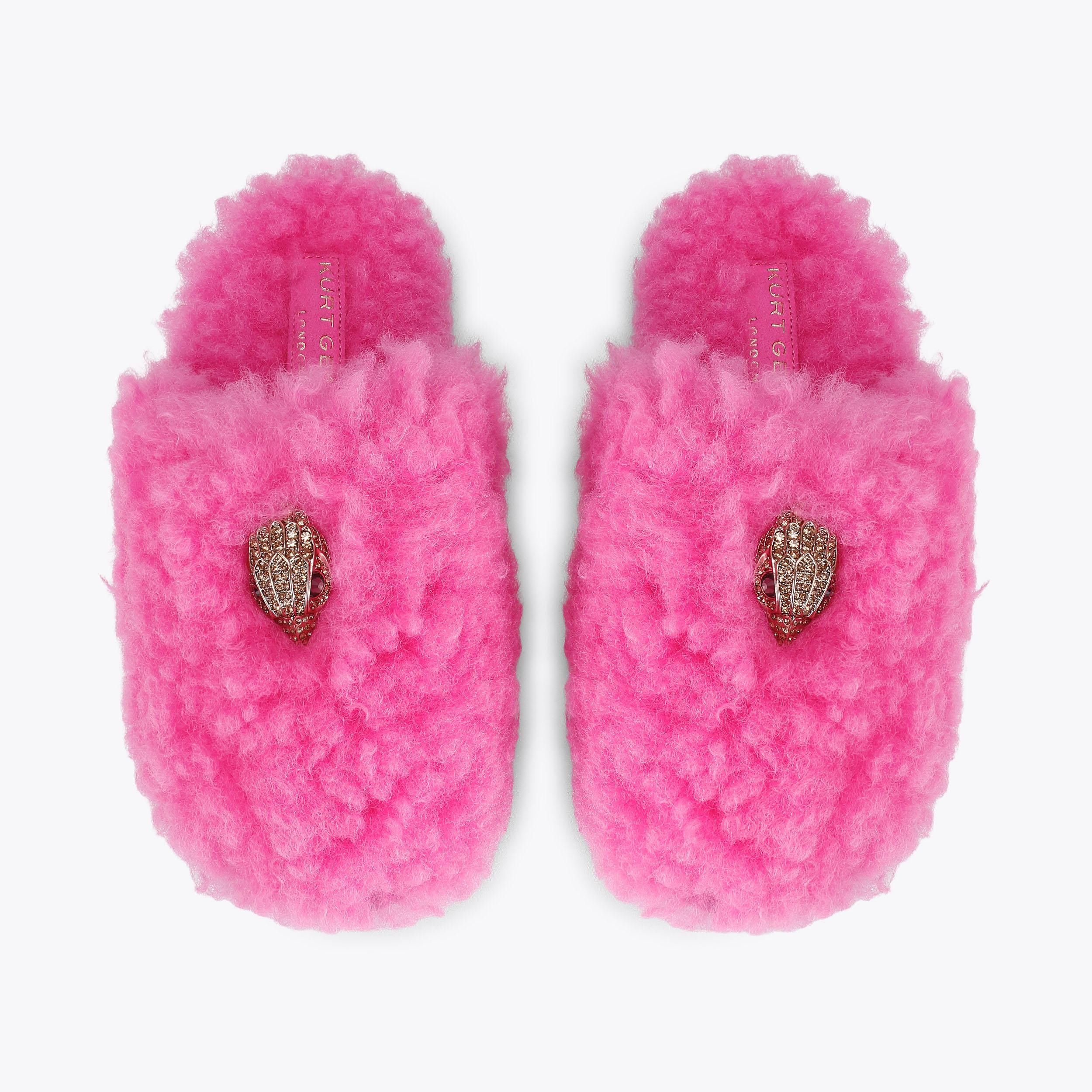 KENSINGTON SLIPPERS Fuchsia Borg Faux Fur Slippers by KURT GEIGER LONDON