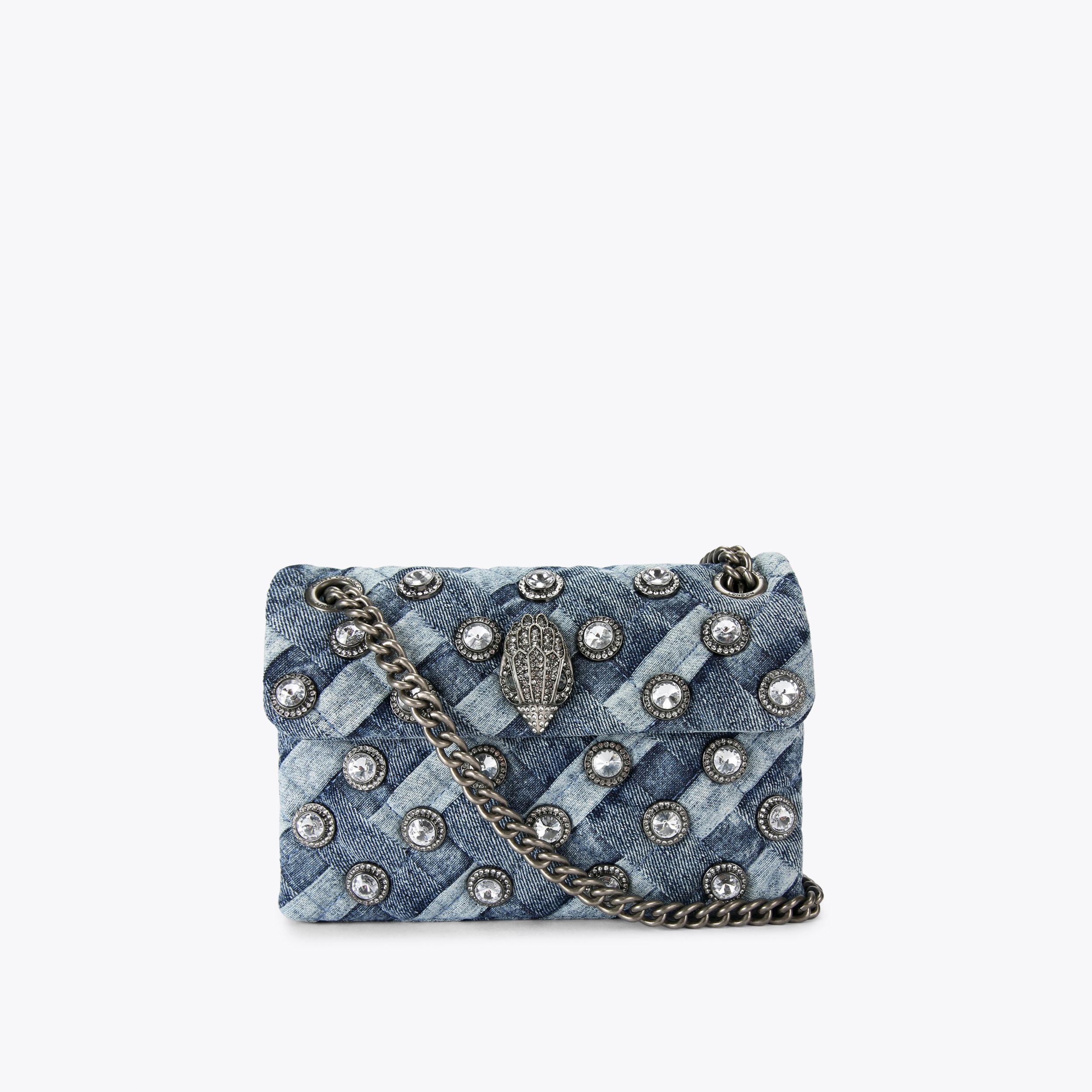 CRYSTALS MINI KENSINGTON Denim Crystal Cross Body Bag by KURT GEIGER LONDON
