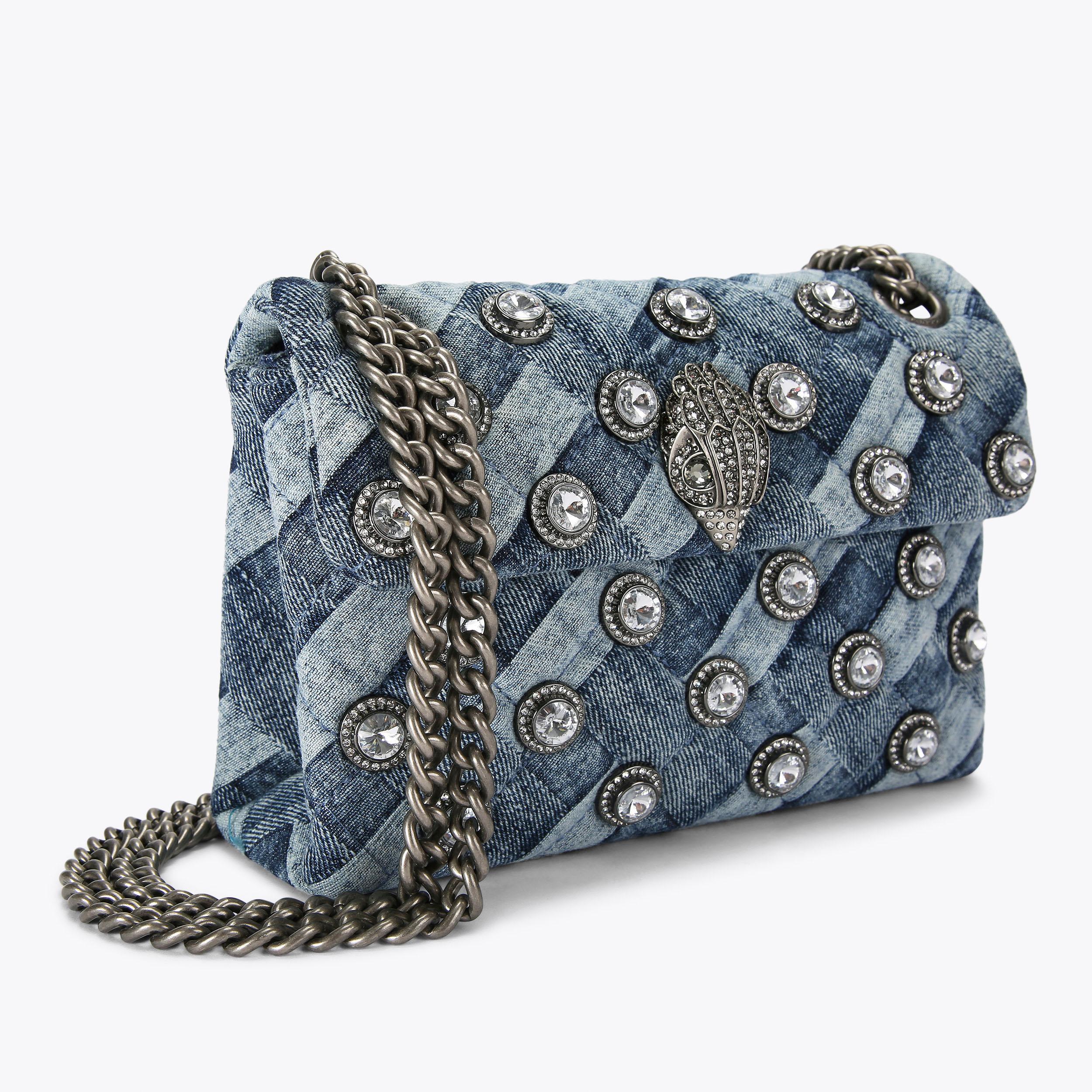 CRYSTALS MINI KENSINGTON Denim Crystal Cross Body Bag by KURT GEIGER LONDON