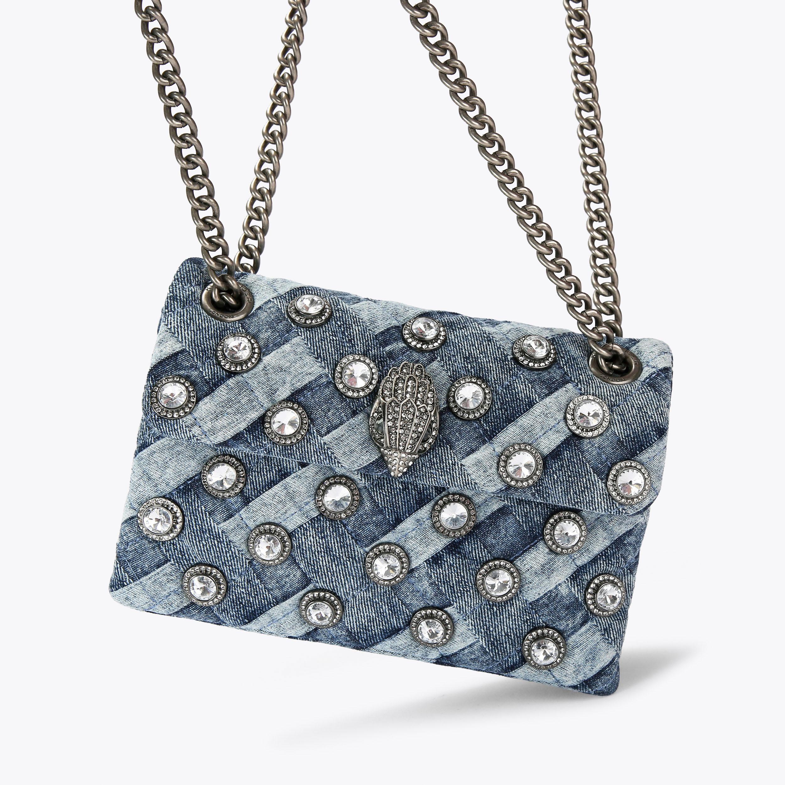 CRYSTALS MINI KENSINGTON Denim Crystal Cross Body Bag by KURT GEIGER LONDON