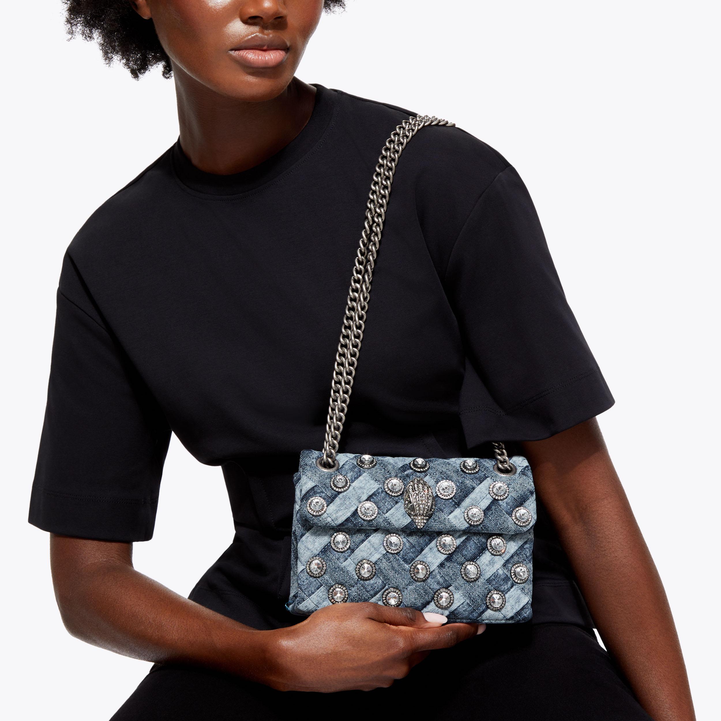 CRYSTALS MINI KENSINGTON Denim Crystal Cross Body Bag by KURT GEIGER LONDON