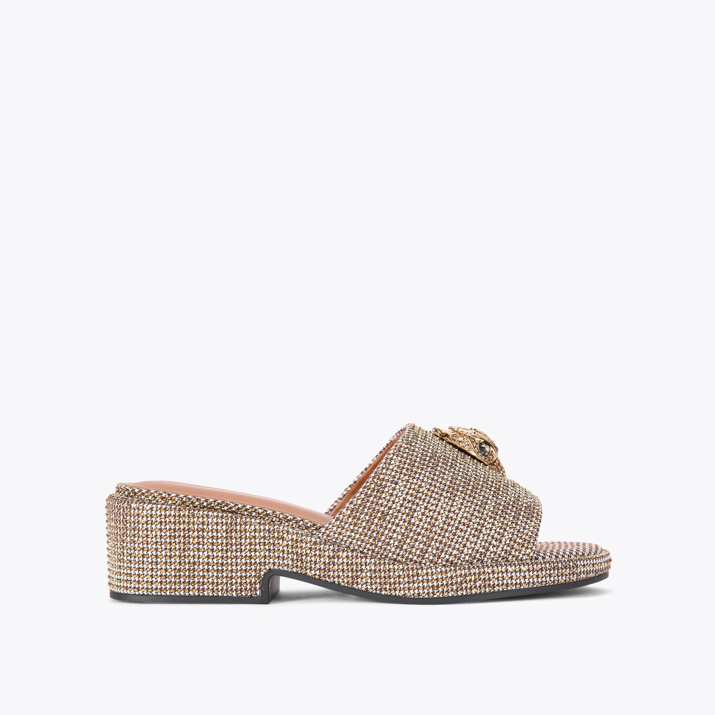 KENSINGTON FLATFORM MULE Beige Houndstooth Sandals by KURT GEIGER LONDON