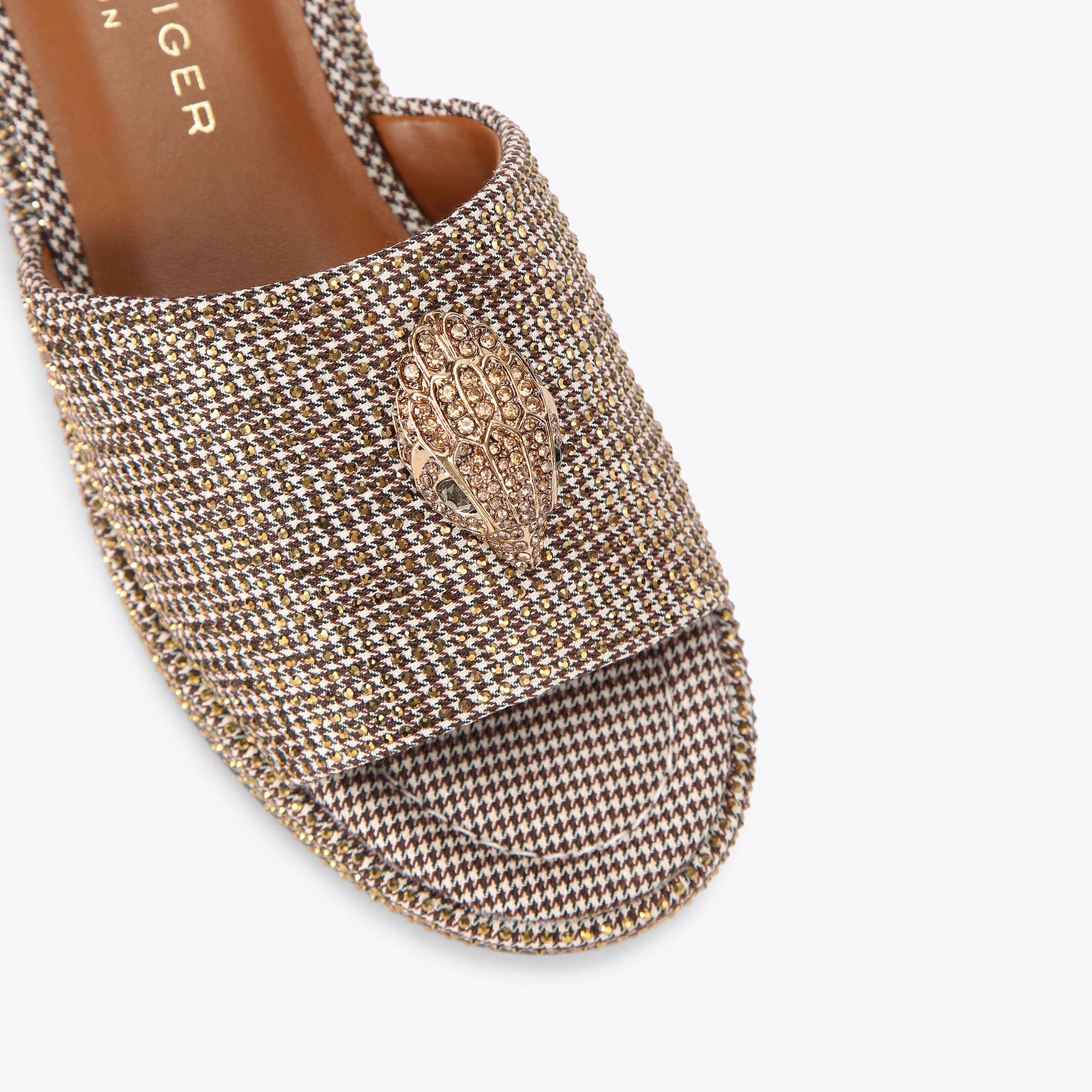 KENSINGTON FLATFORM MULE Beige Houndstooth Sandals by KURT GEIGER LONDON