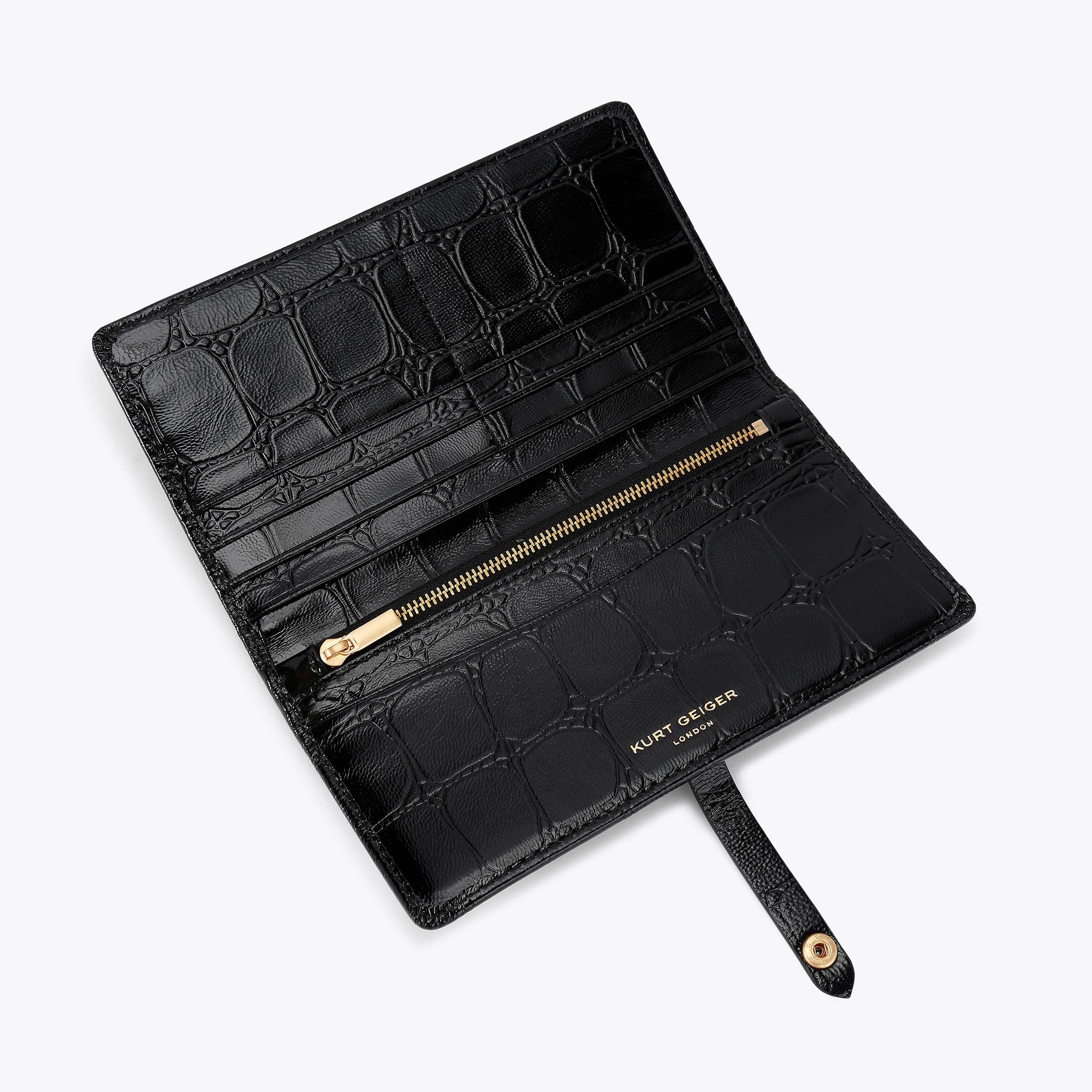 KENSINGTON SOFT WALLET Black Croc Wallet by KURT GEIGER LONDON