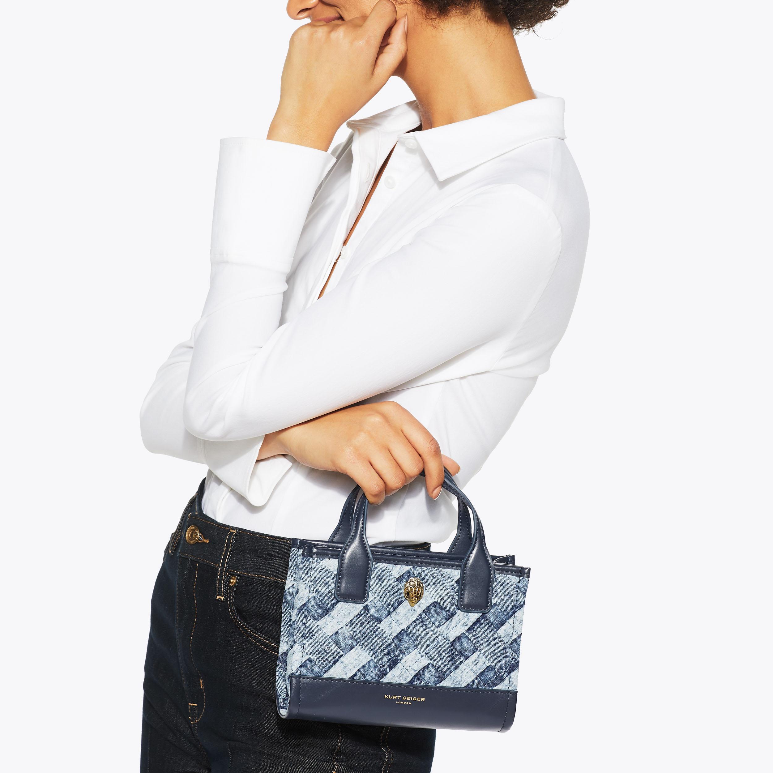 XS KENSINGTON SQ TOTE Micro Denim Kensington square bag by KURT GEIGER LONDON