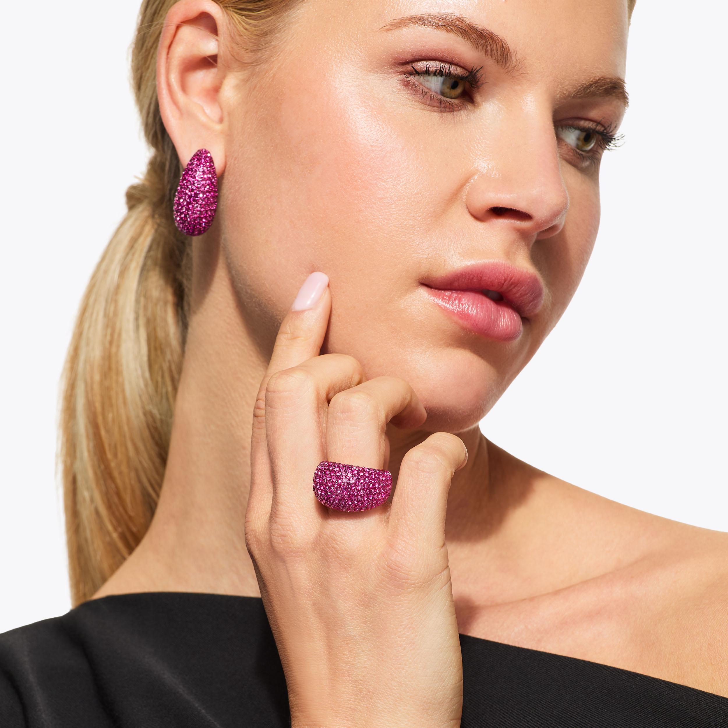 PAVE DOME RING Fuchsia Crystal Dome Ring by KURT GEIGER LONDON
