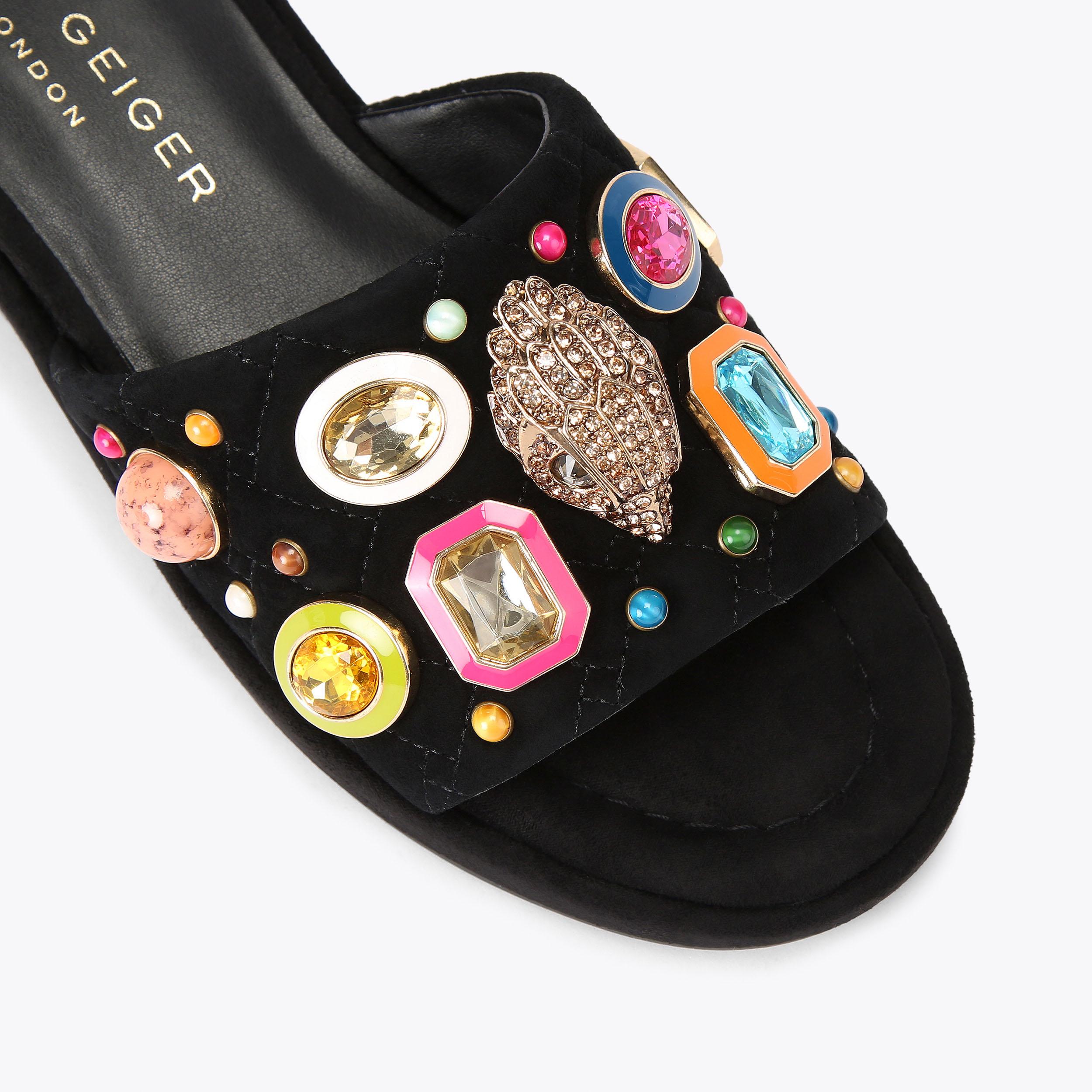 MULTI GEM FLATFORM Black Suede Flatform Sandal by KURT GEIGER LONDON