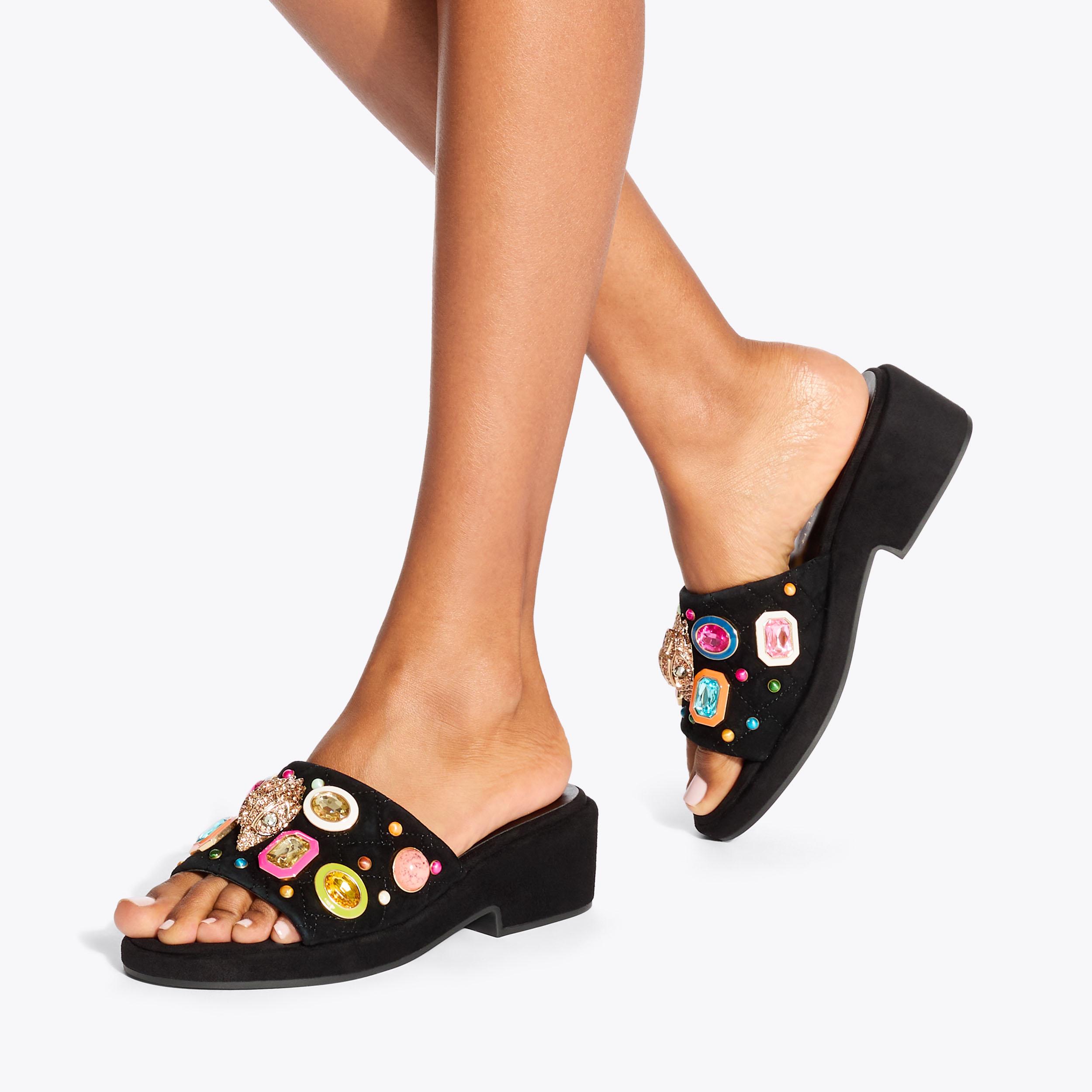 MULTI GEM FLATFORM Black Suede Flatform Sandal by KURT GEIGER LONDON