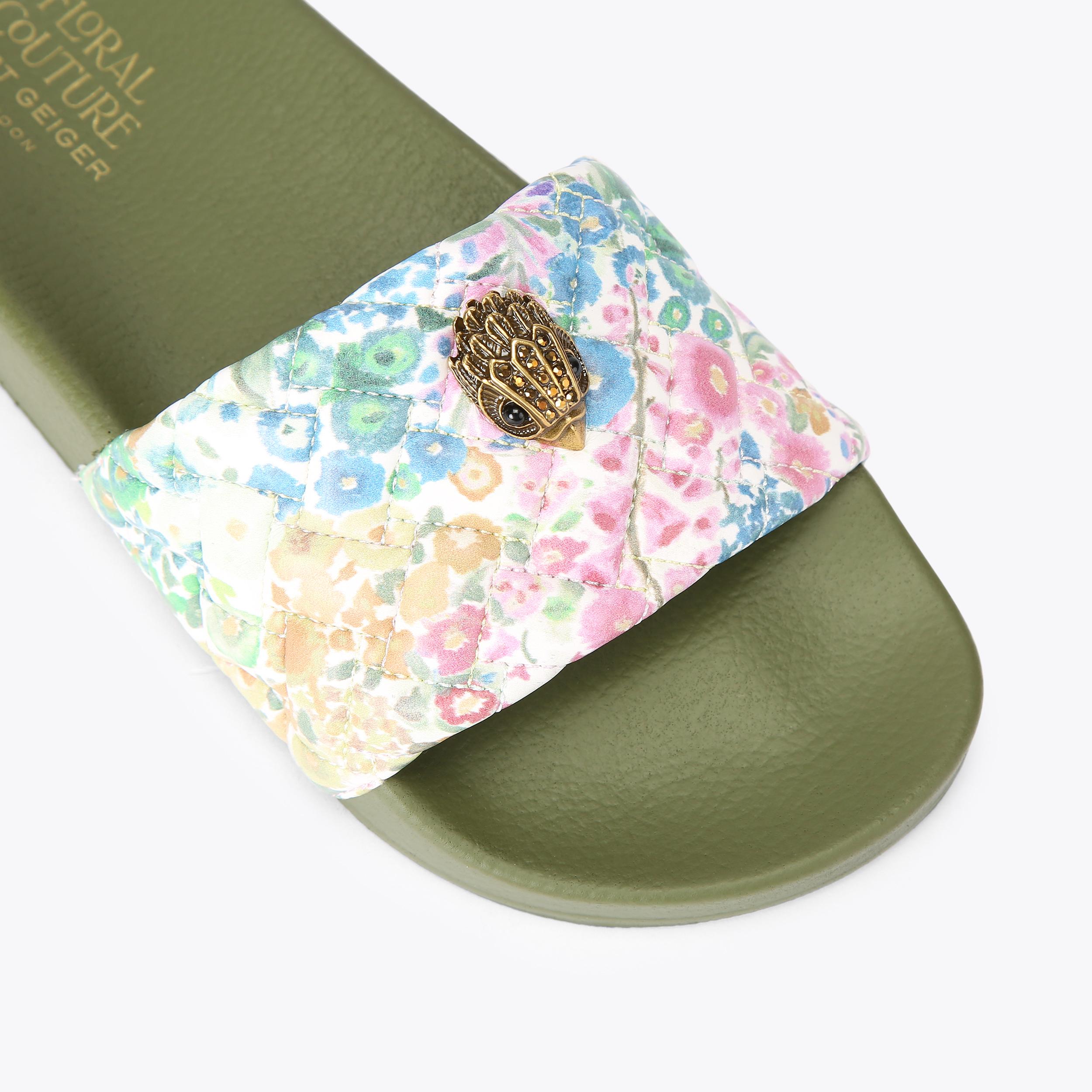 FC MEENA EAGLE Green Floral Slide On Sandals by KURT GEIGER LONDON