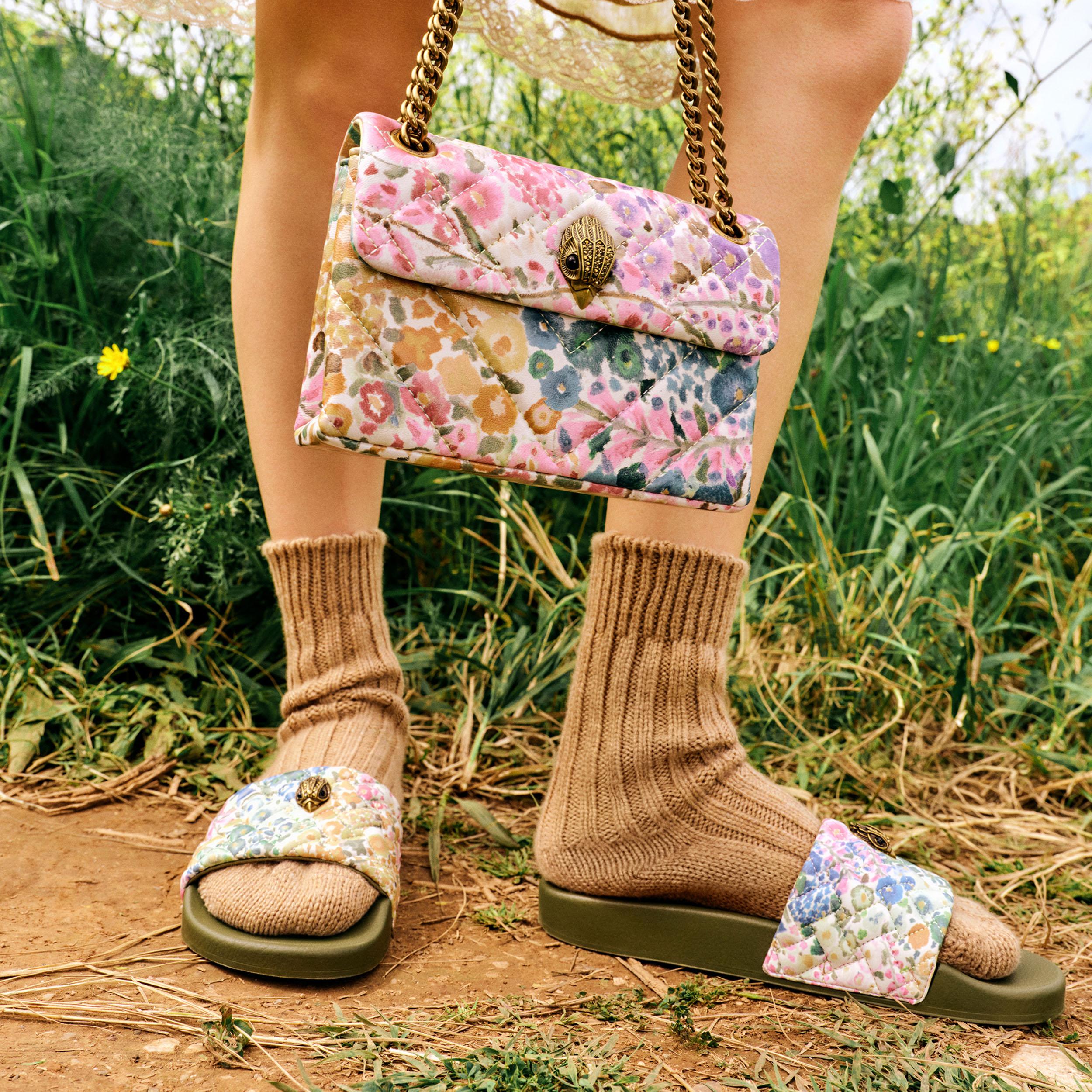 FC MEENA EAGLE Green Floral Slide On Sandals by KURT GEIGER LONDON