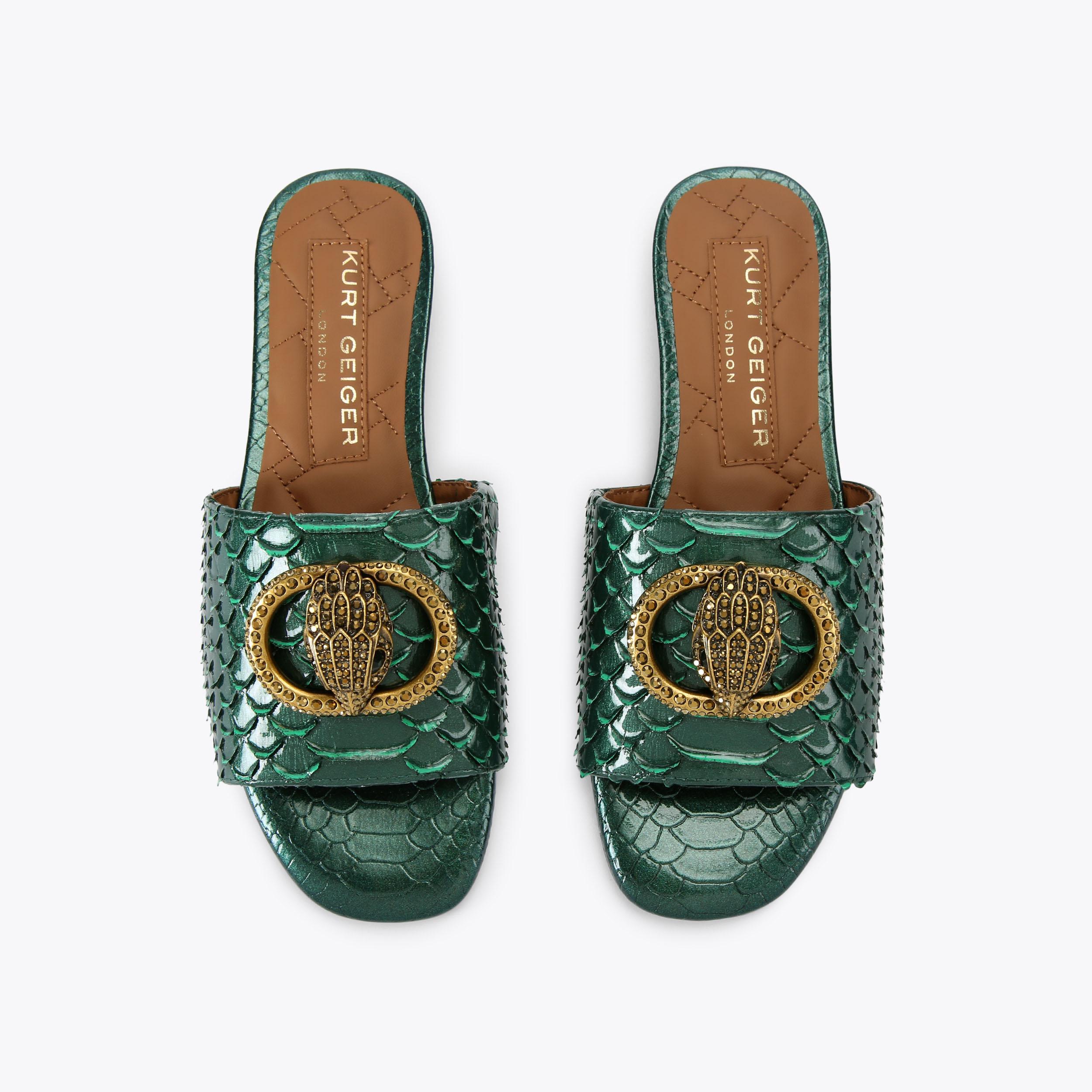CHELSEA FLAT SANDAL Dark Green 3D Slip On Sandal by KURT GEIGER LONDON