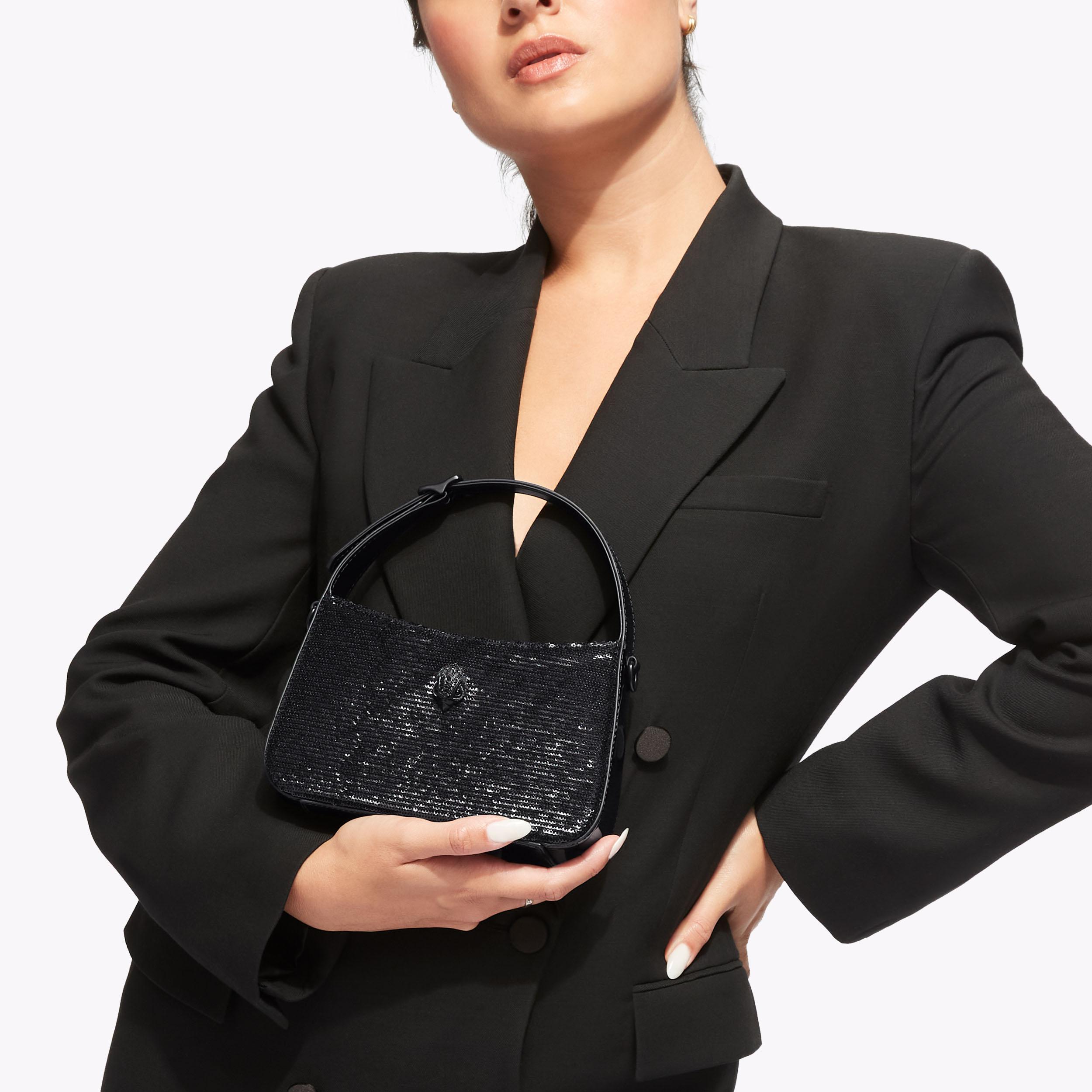 MINI BOND SHOULDER BAG DR Black Sequin Shoulder Bag by KURT GEIGER LONDON