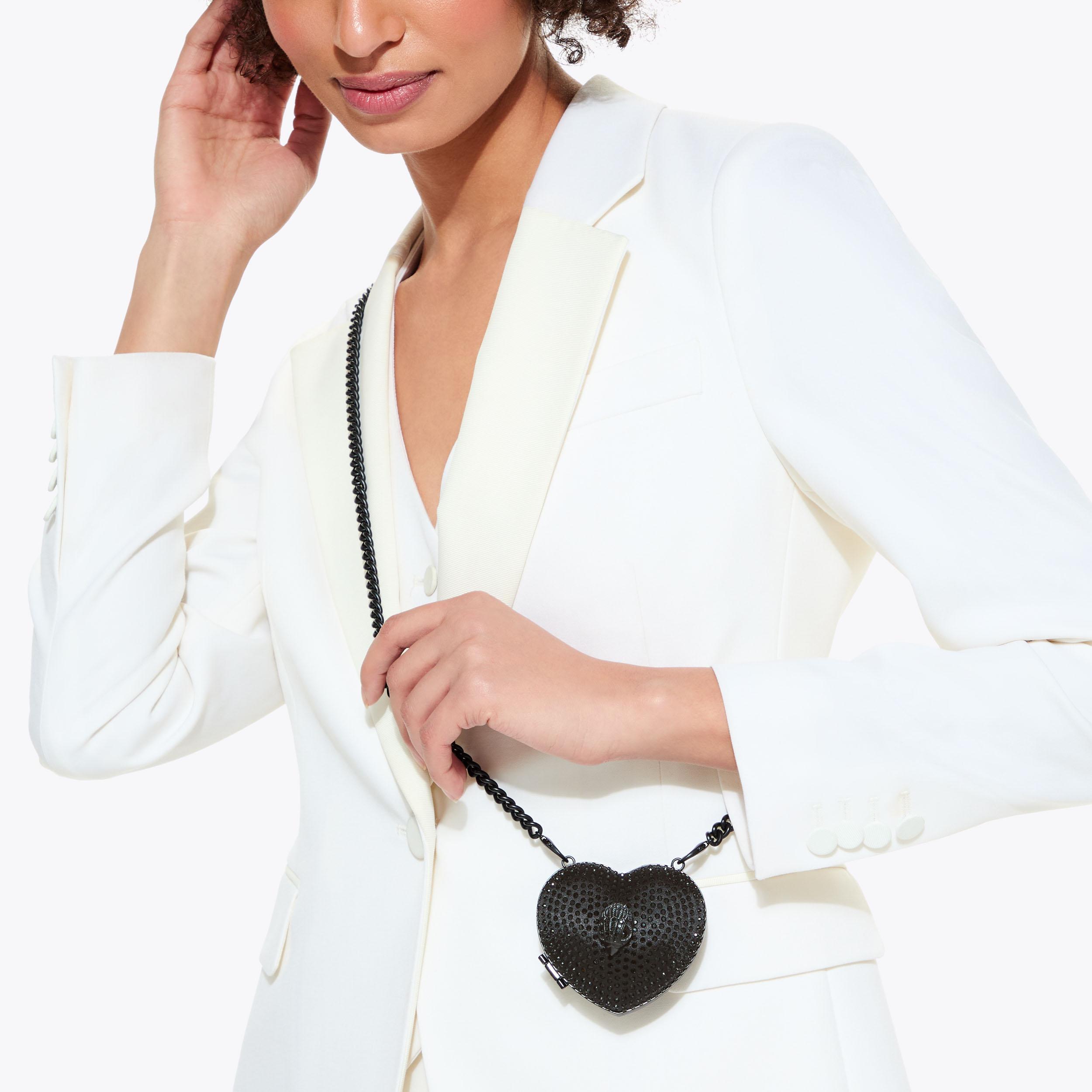 MICRO HEART CLUTCH Black Crystal Cross Body Bag by KURT GEIGER LONDON