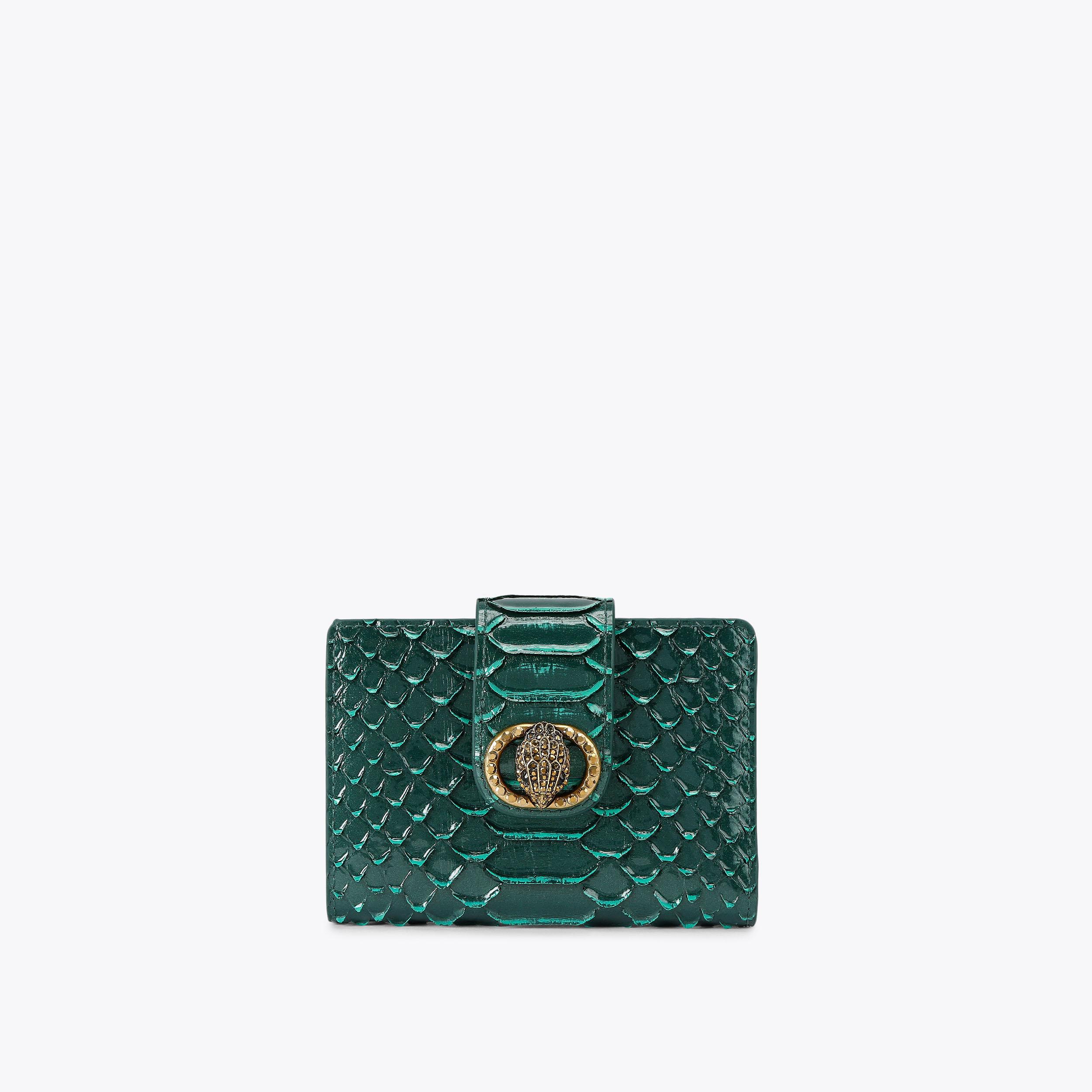 CHELSEA FOLD WALLET Green Leather Purse by KURT GEIGER LONDON