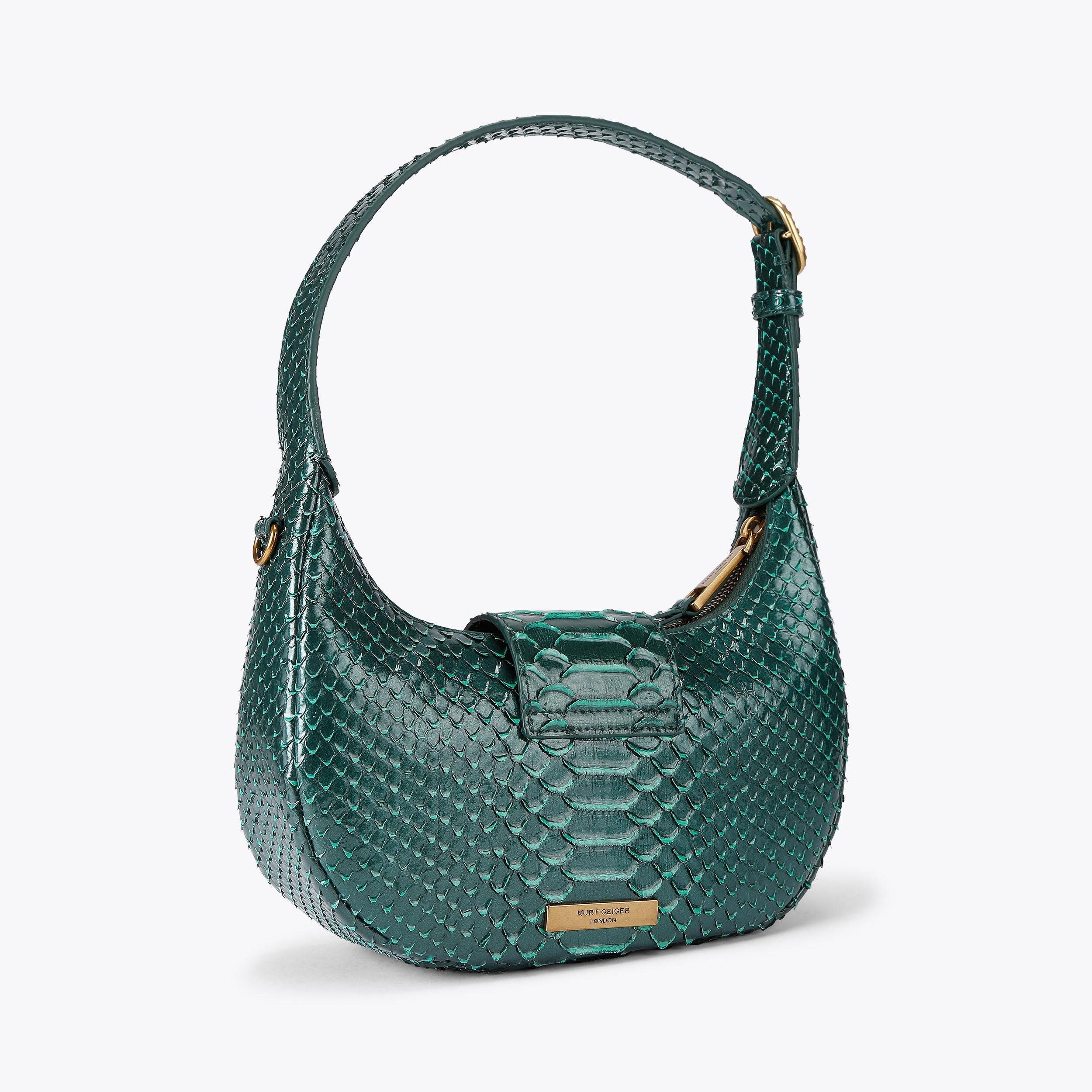 SM CHELSEA HOBO Green Snake 3D Embossed Hobo Bag by KURT GEIGER LONDON