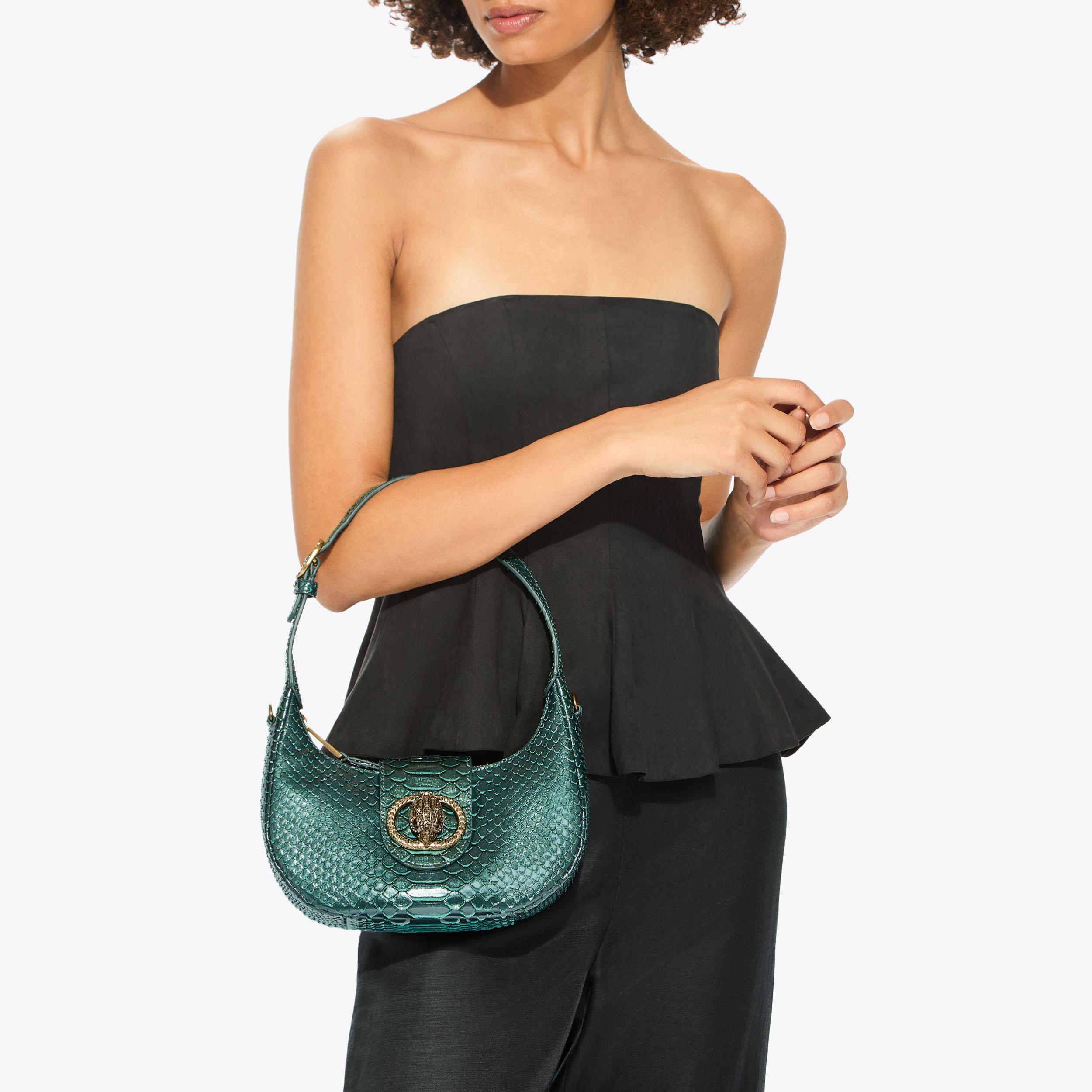 SM CHELSEA HOBO Green Snake 3D Embossed Hobo Bag by KURT GEIGER LONDON