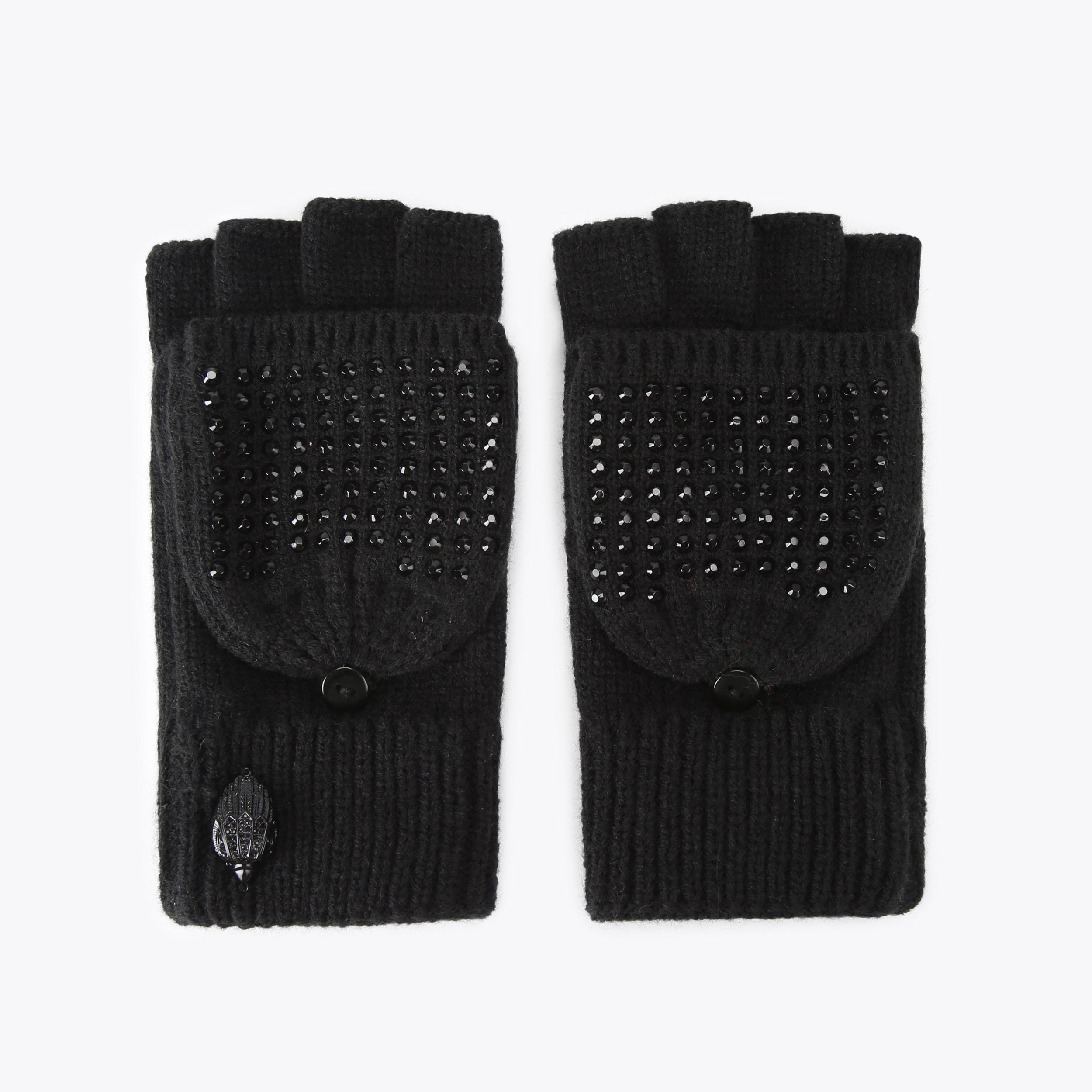 CRYSTAL EAGLE GLOVES Black Mittens by KURT GEIGER LONDON