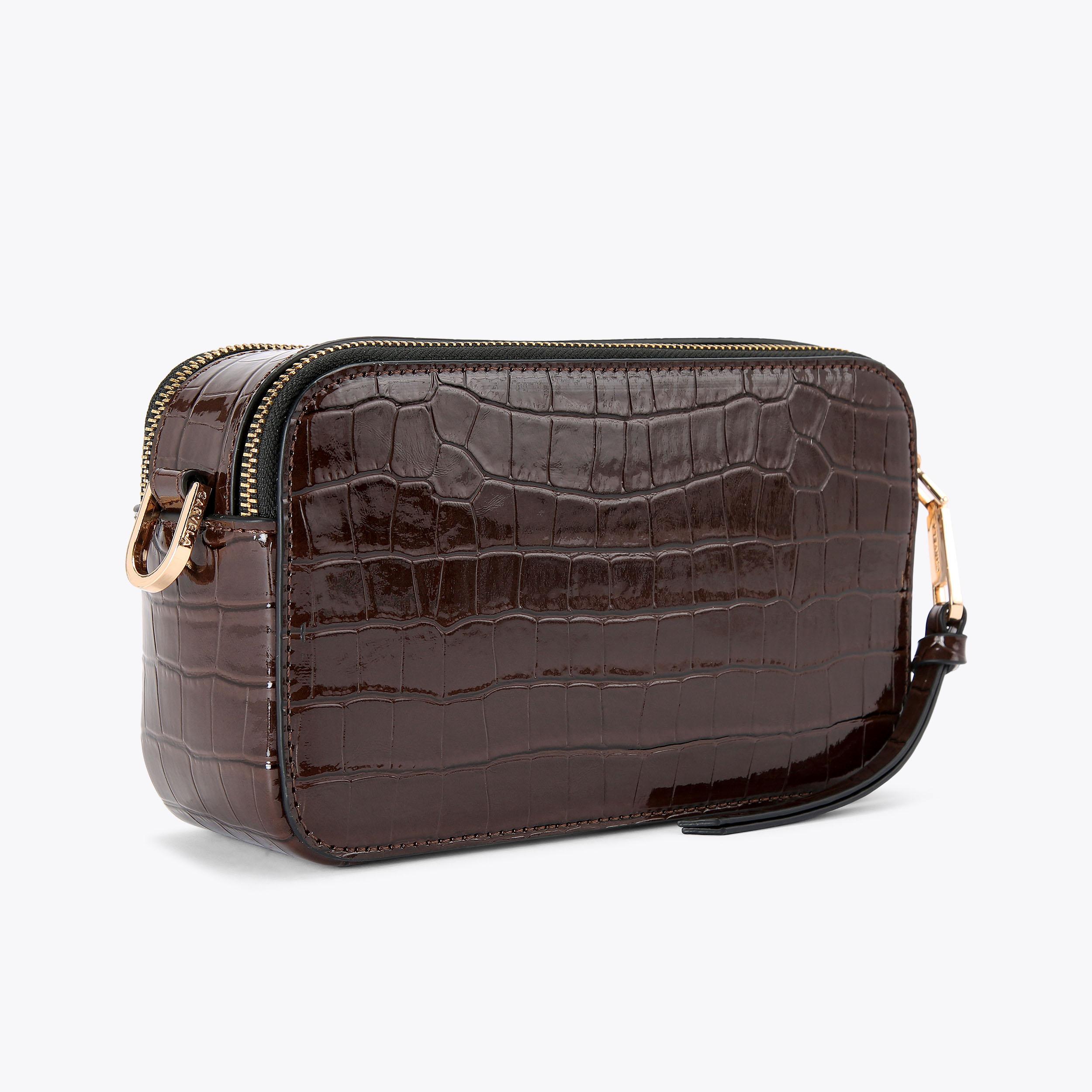ROMA RECTANGLE CAMERA Brown Croc Print Cross Body Bag by CARVELA