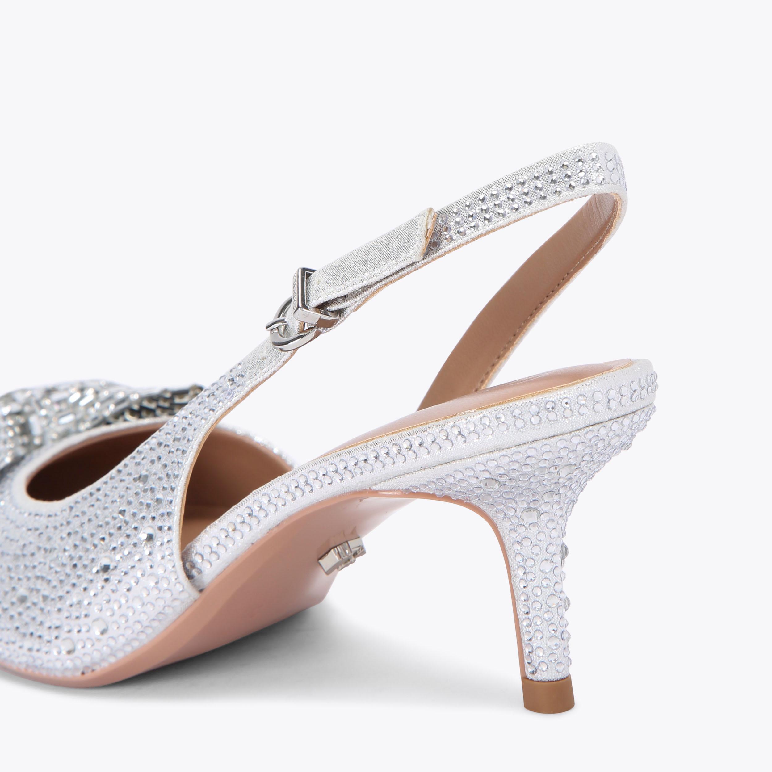 REGAL BOW SLING 2 Silver Crystal Slingback Heel by CARVELA