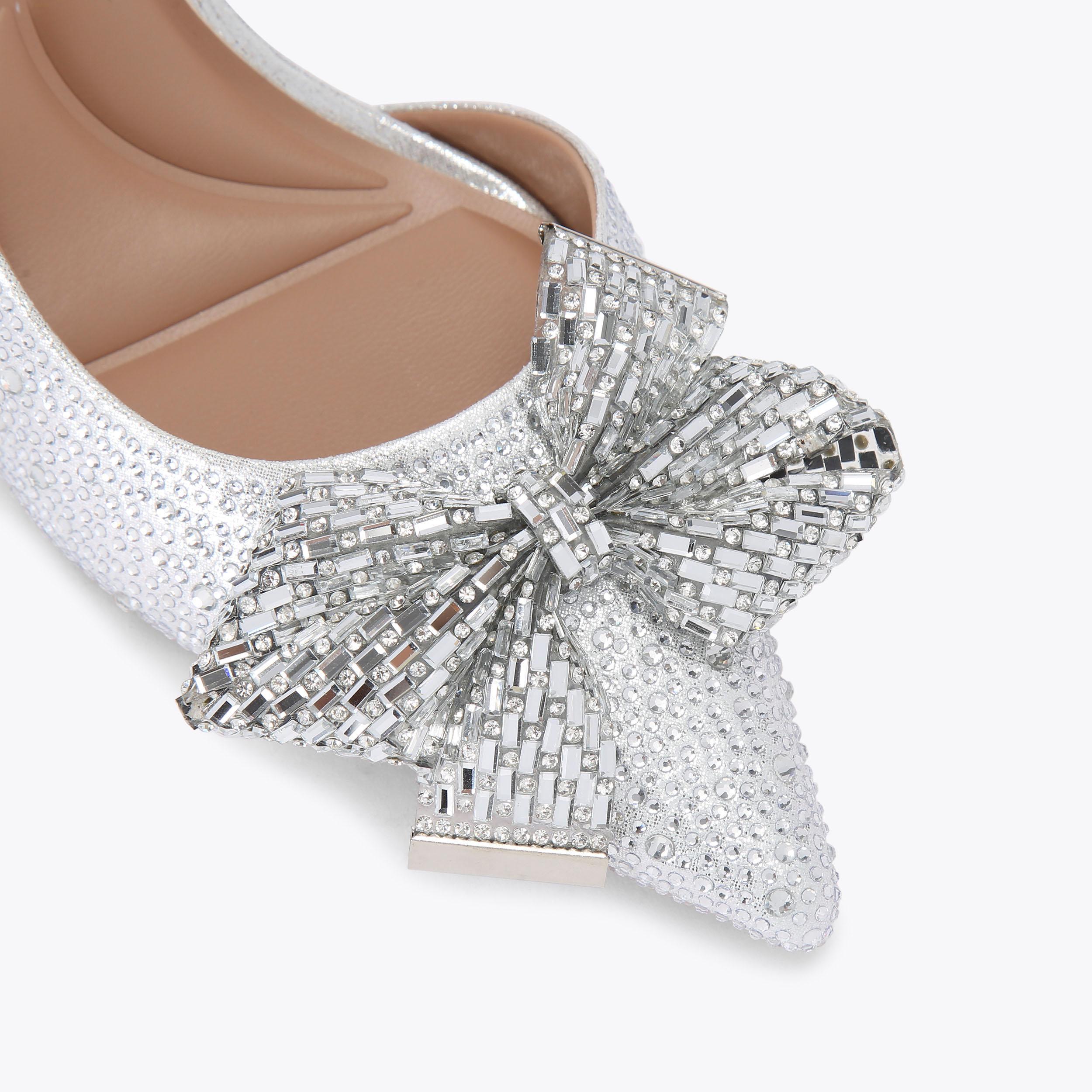 REGAL BOW SLING 2 Silver Crystal Slingback Heel by CARVELA