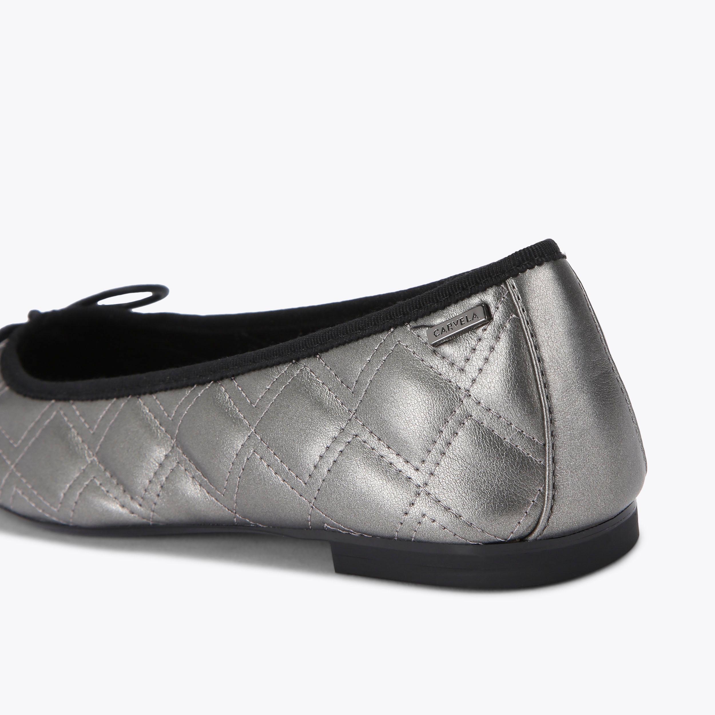 PRIMA BALLET Silver Quilted Slip On Flat by CARVELA