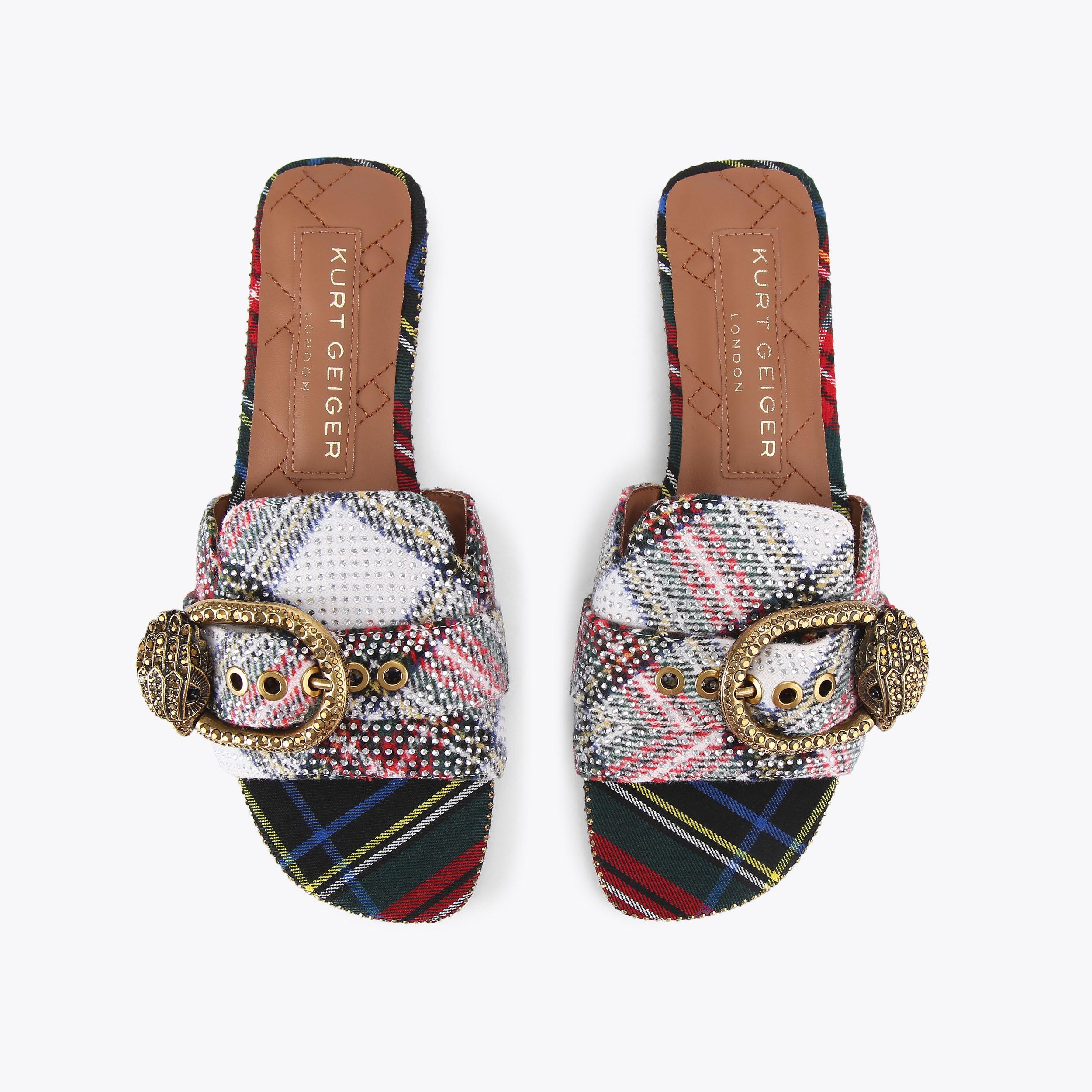 MAYFAIR FLAT SANDAL Tartan Slide On Sandal by KURT GEIGER LONDON