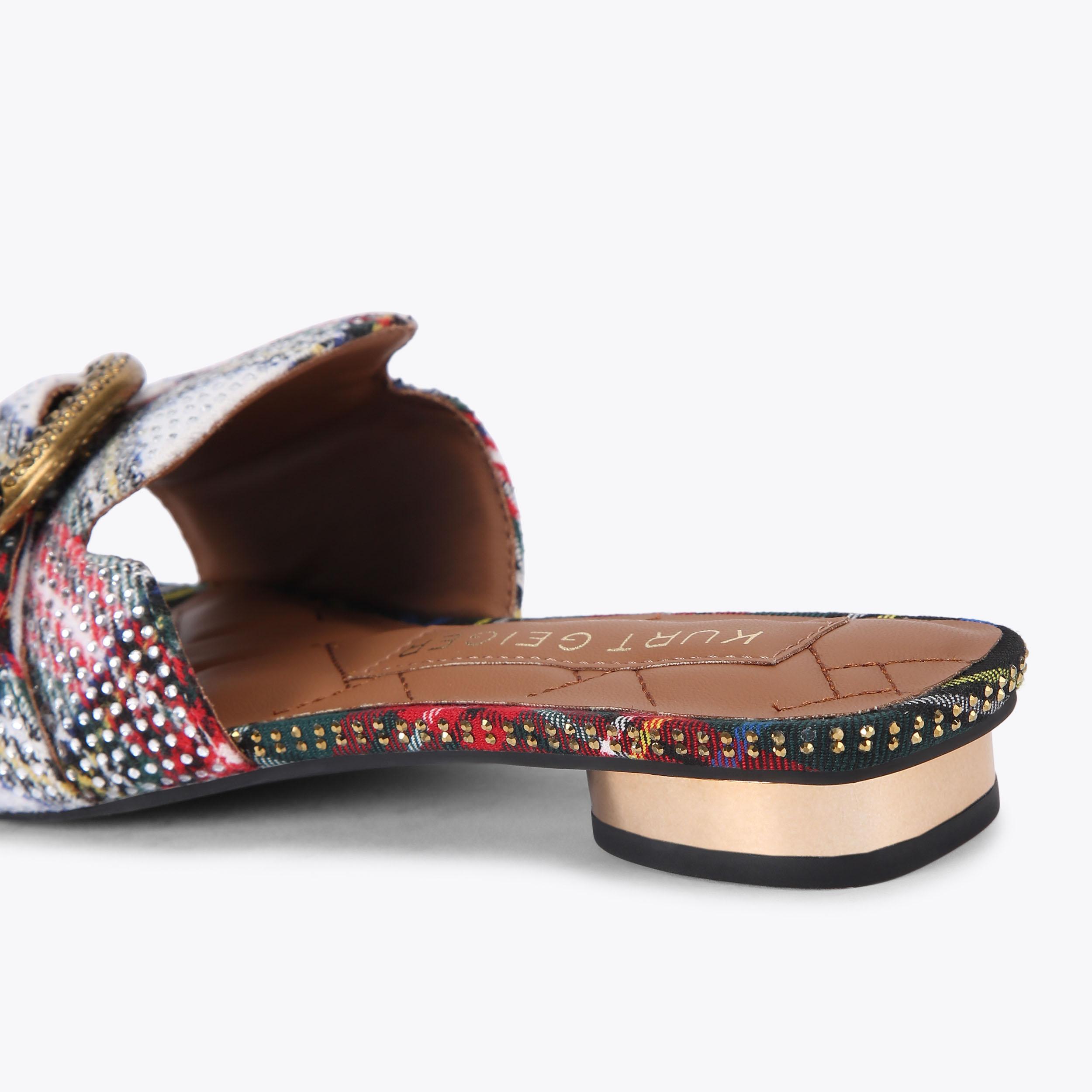 MAYFAIR FLAT SANDAL Tartan Slide On Sandal by KURT GEIGER LONDON