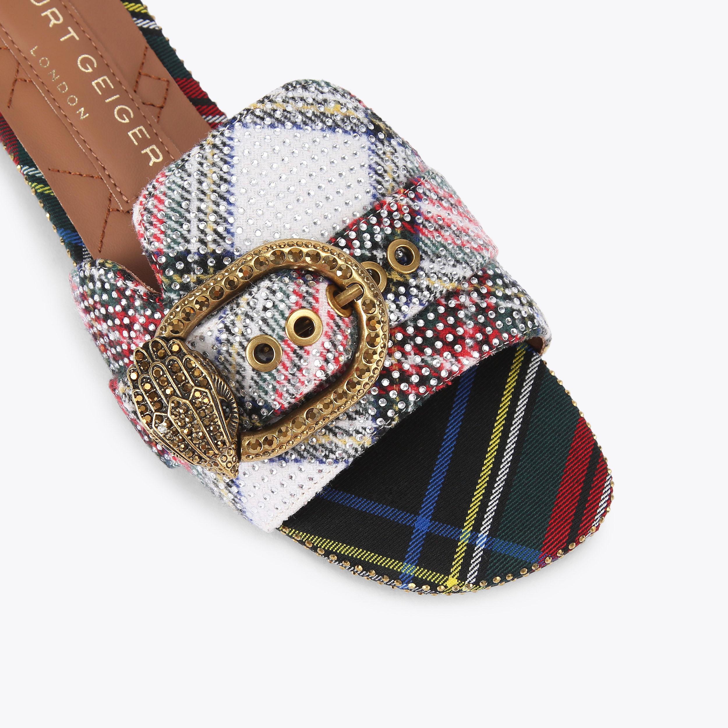 MAYFAIR FLAT SANDAL Tartan Slide On Sandal by KURT GEIGER LONDON