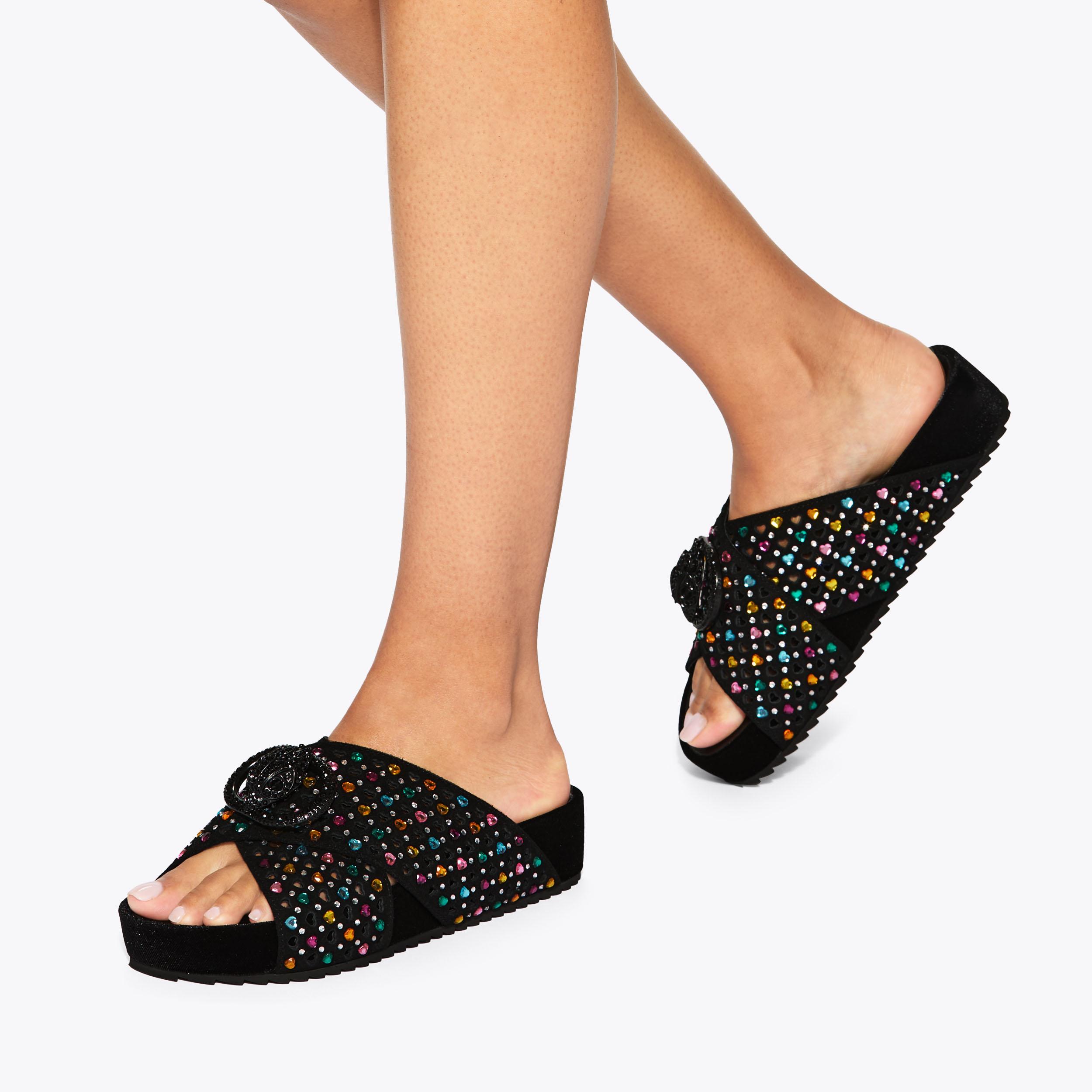 CHELSEA CROSS STRAP Black Suede Slip On Sandal by Kurt Geiger London