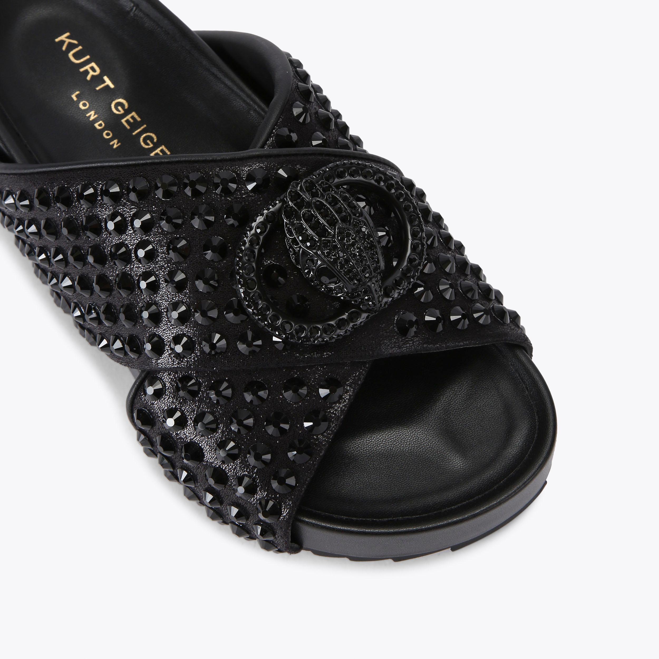 CHELSEA CROSS STRAP DR Black Crystal Slip On Sandals by KURT GEIGER LONDON