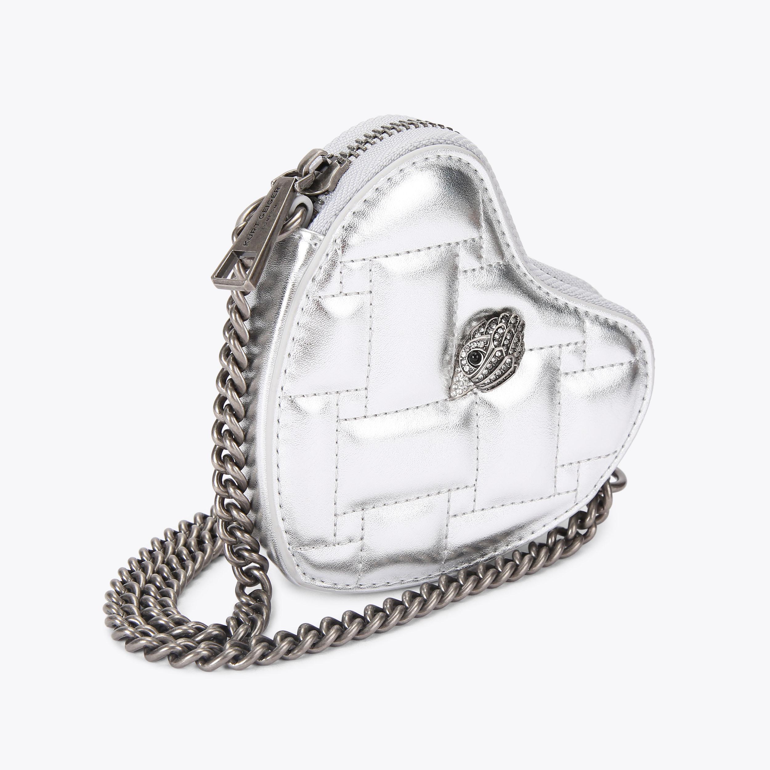 MICRO HEART CROSS BODY Silver Heart Cross Body Bag by KURT GEIGER LONDON