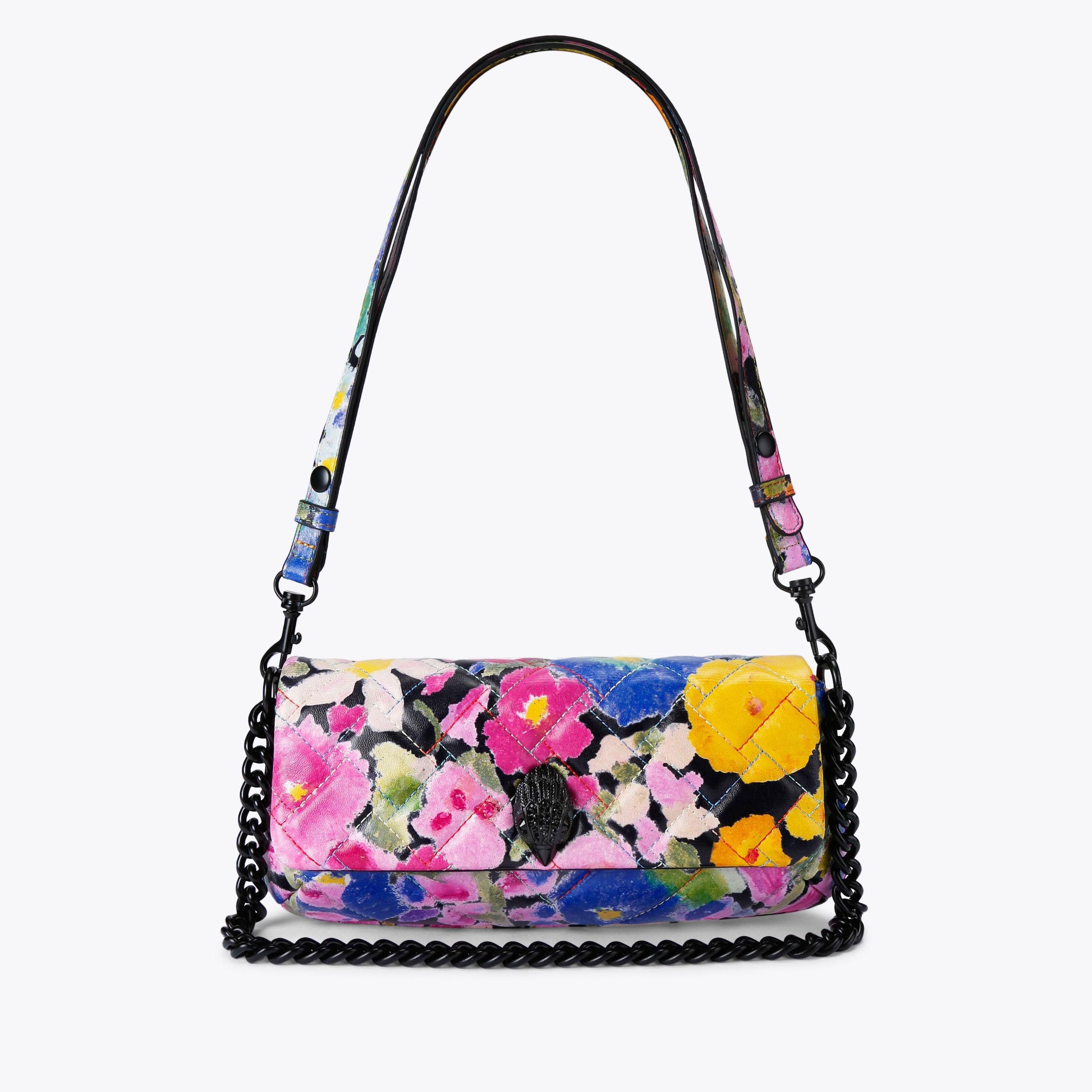 SM LONG KENSINGTON Black Floral Long Shoulder Bag by KURT GEIGER LONDON