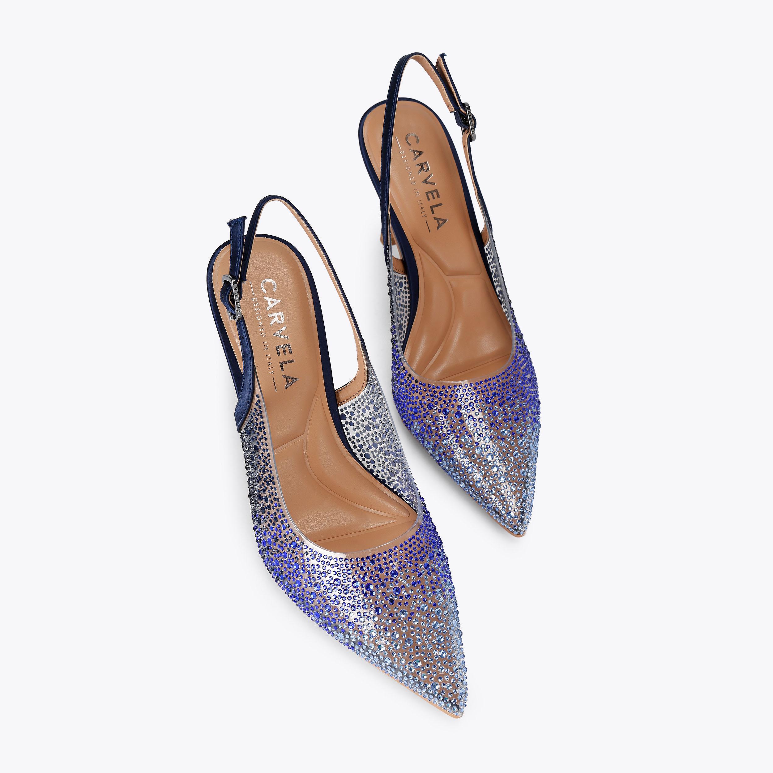 POSITANO VINYL SLING BACK Blue Crystal Slingback Heel by CARVELA