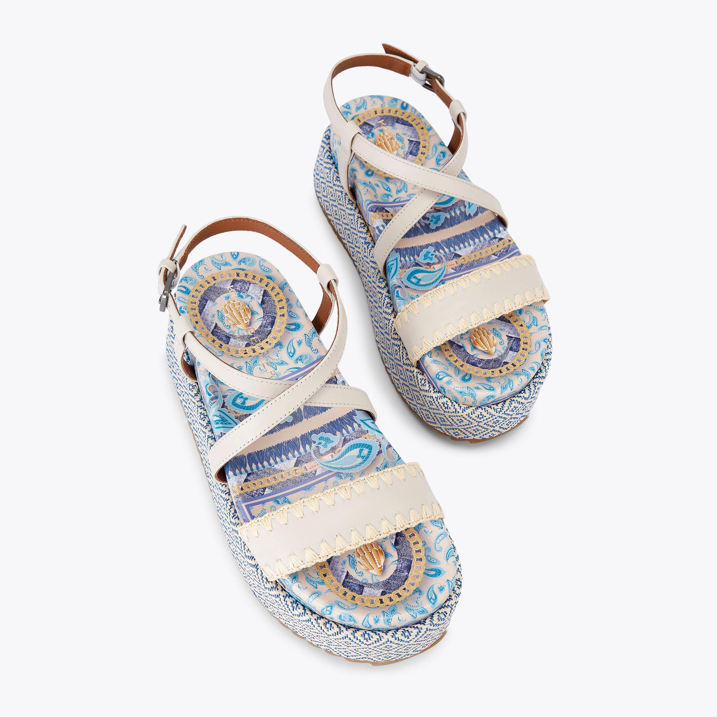 CHELSEA FLATFORM SANDAL Blue Paisley Flatform Sandal by KURT GEIGER LONDON